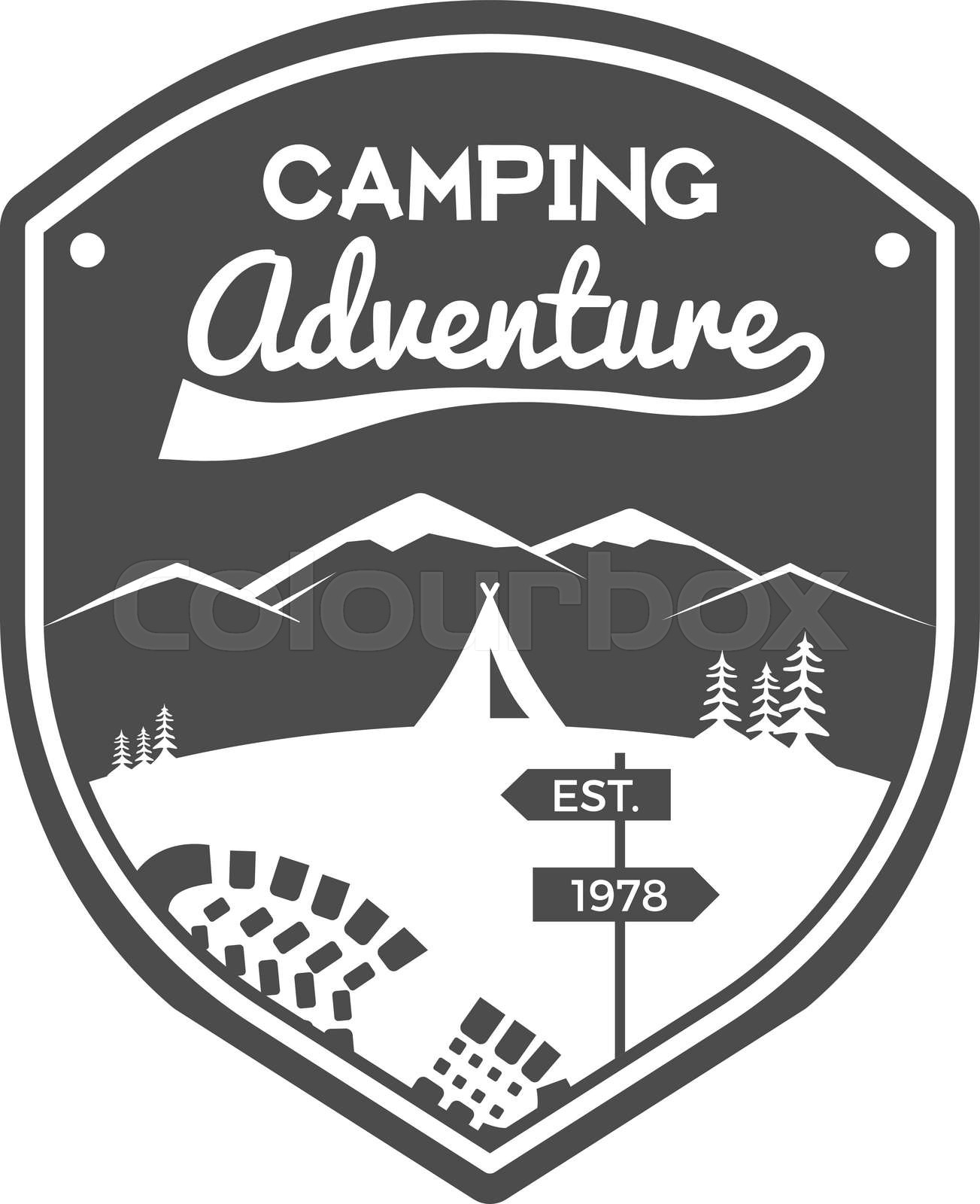 Camping Adventures Label. Vintage Mountain winter or summer camp ...