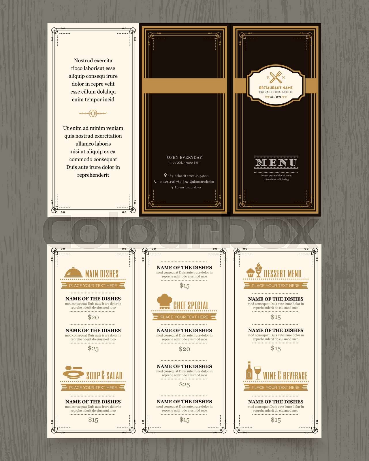 Vintage Restaurant menu design pamphlet template | Stock vector | Colourbox
