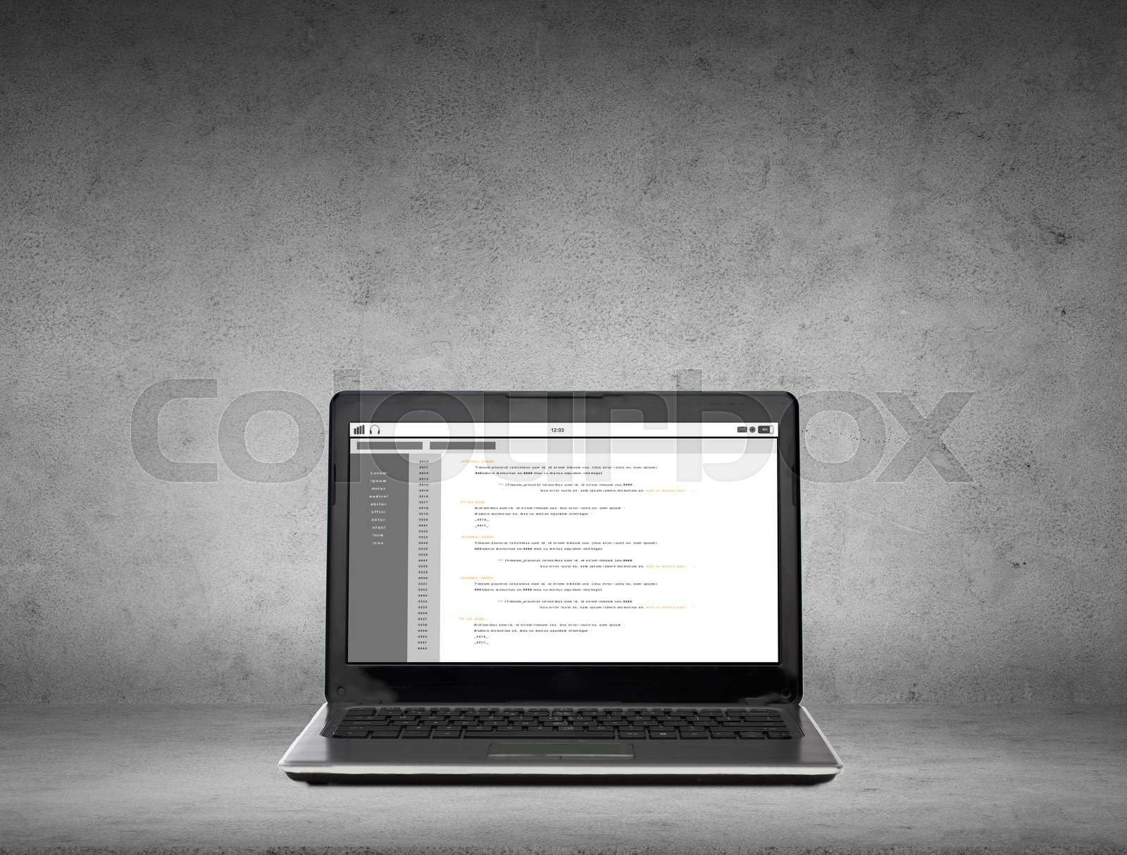 Laptop Computer With Coding On Screen Stock Image Colourbox