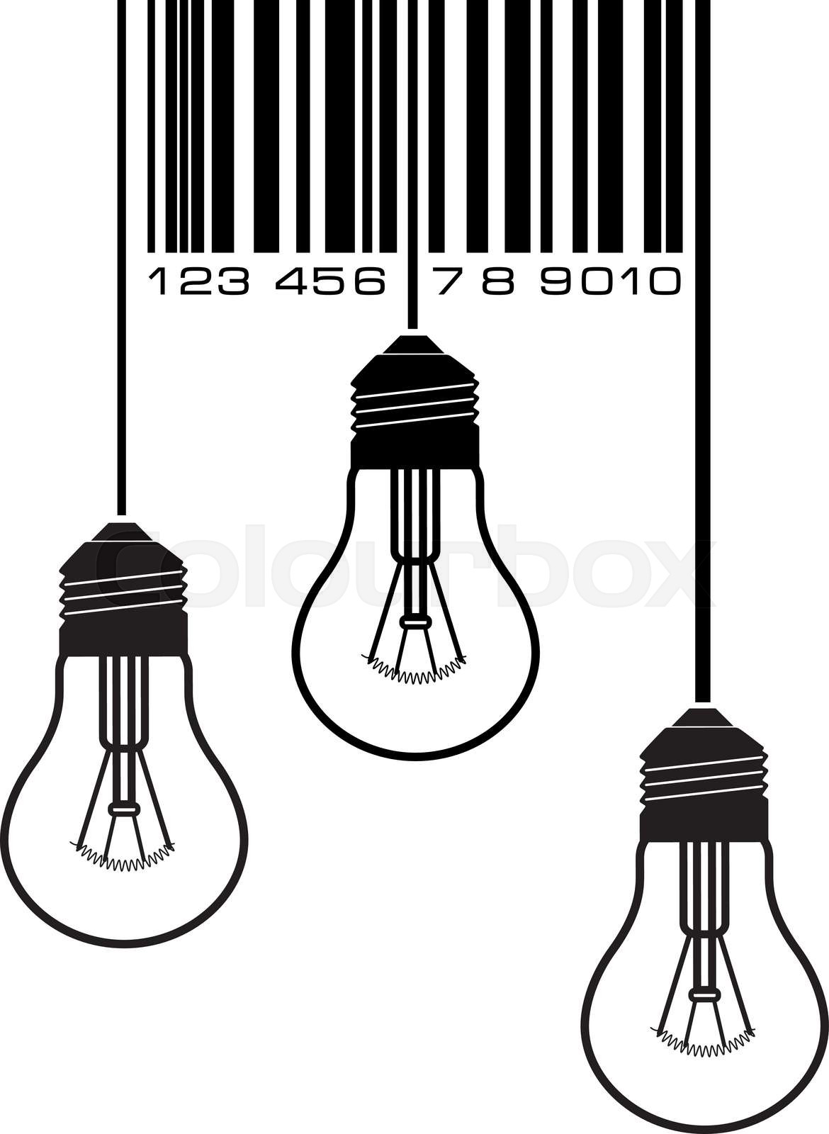 Barcode with three light bulbs, sign concept, creative products market ...