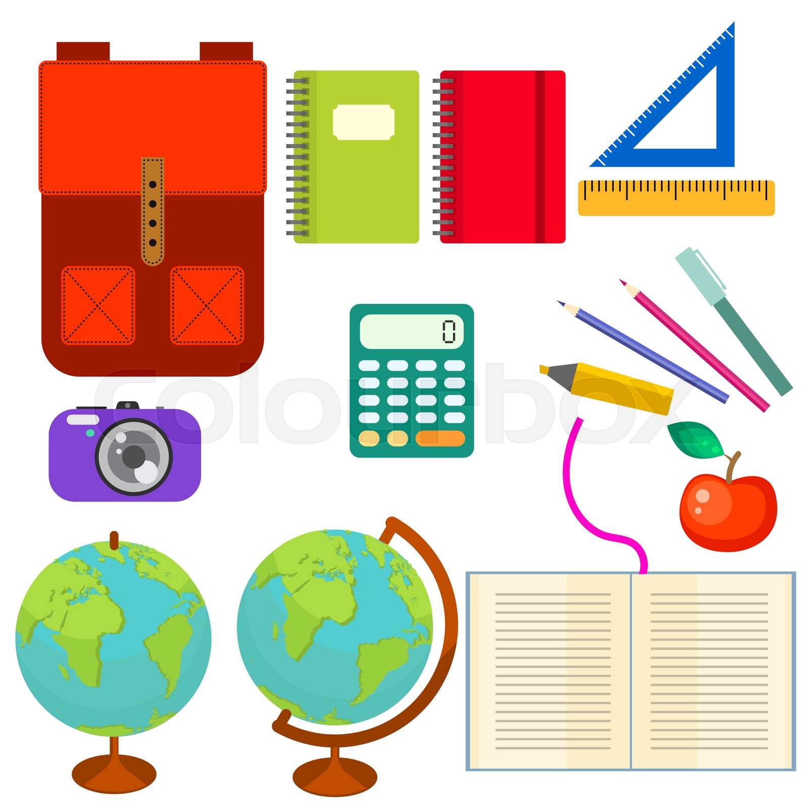 School supplies vector clip art objects. | Stock vector | Colourbox
