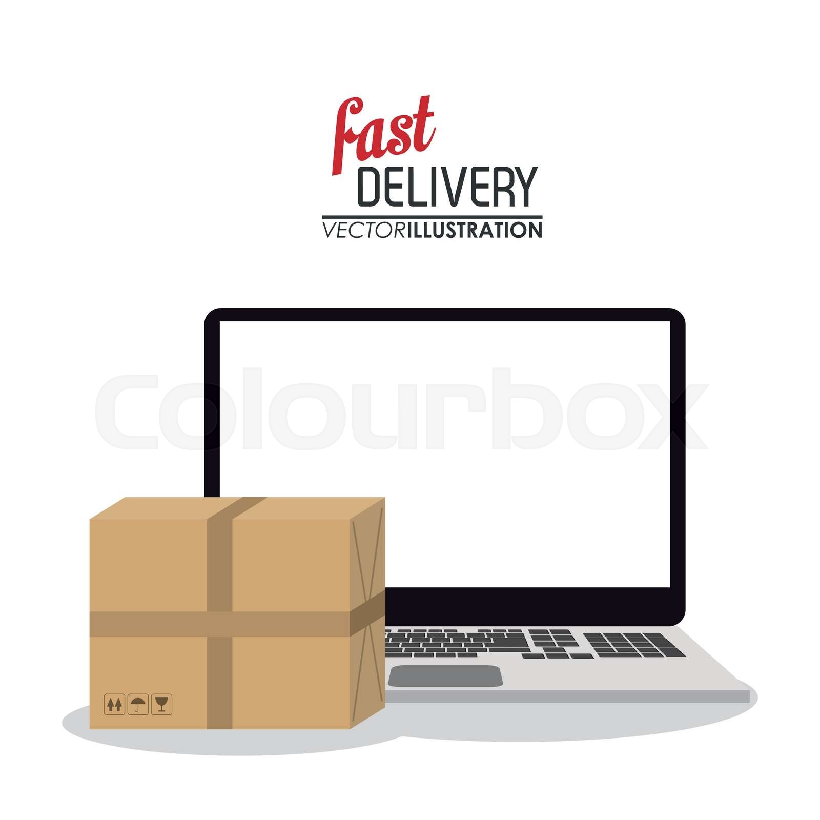 laptop and package icon. Fast delivery design. Vector graphic | Stock ...
