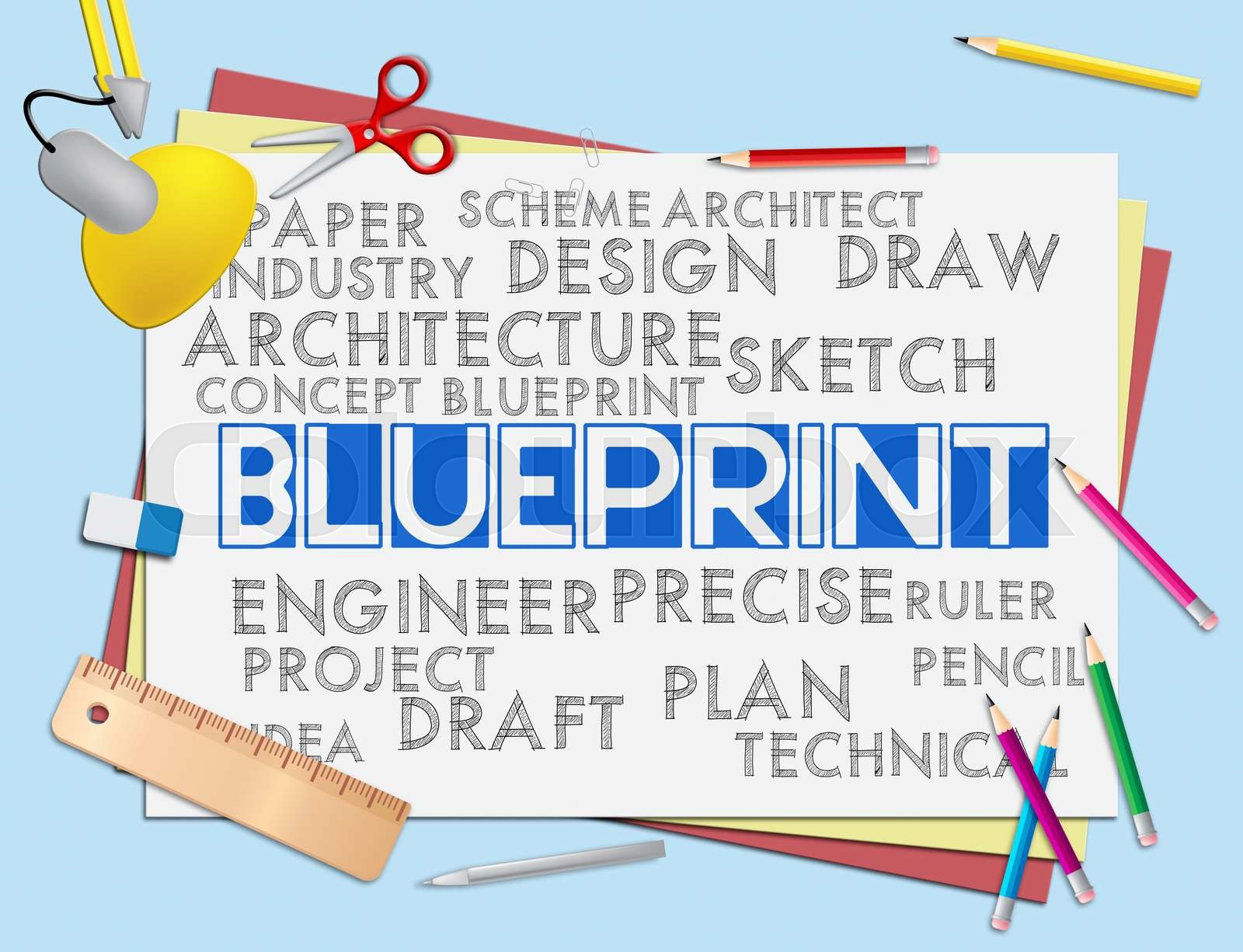 Blueprint Words Means Designer Design And Architectural | Stock image ...