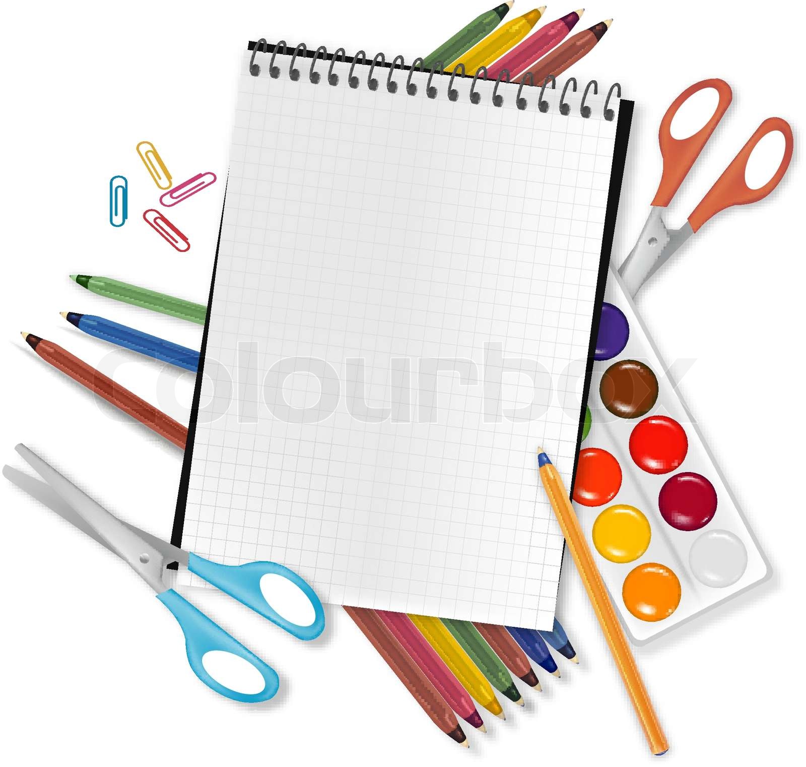 Back to school. Notepad with supplies. Vector. | Stock vector | Colourbox