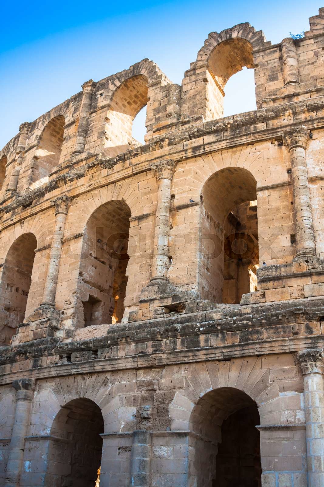 El Jem Coliseum ruins in Tunisia fighting gladiator | Stock image ...