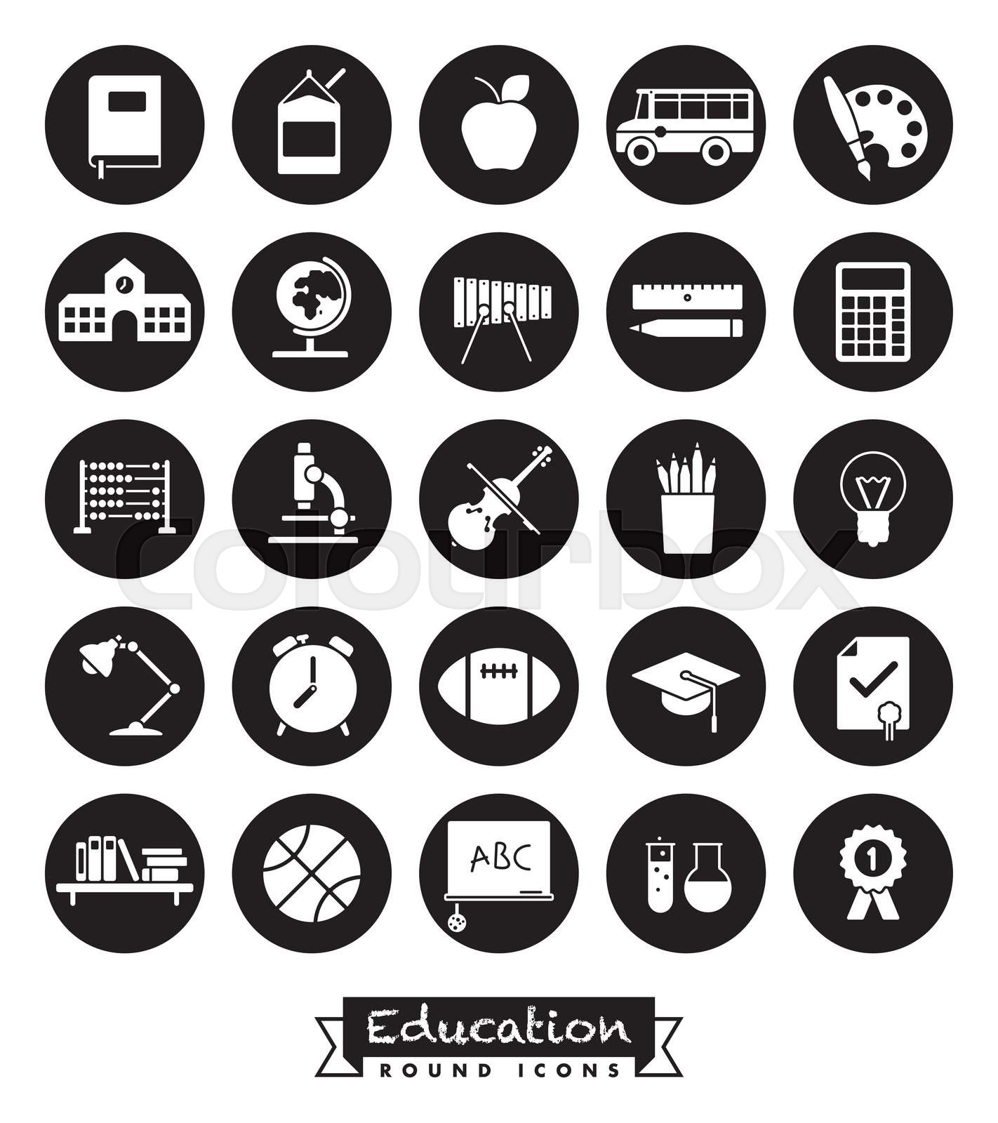 School and Education Round Black Icon Set | Stock vector | Colourbox