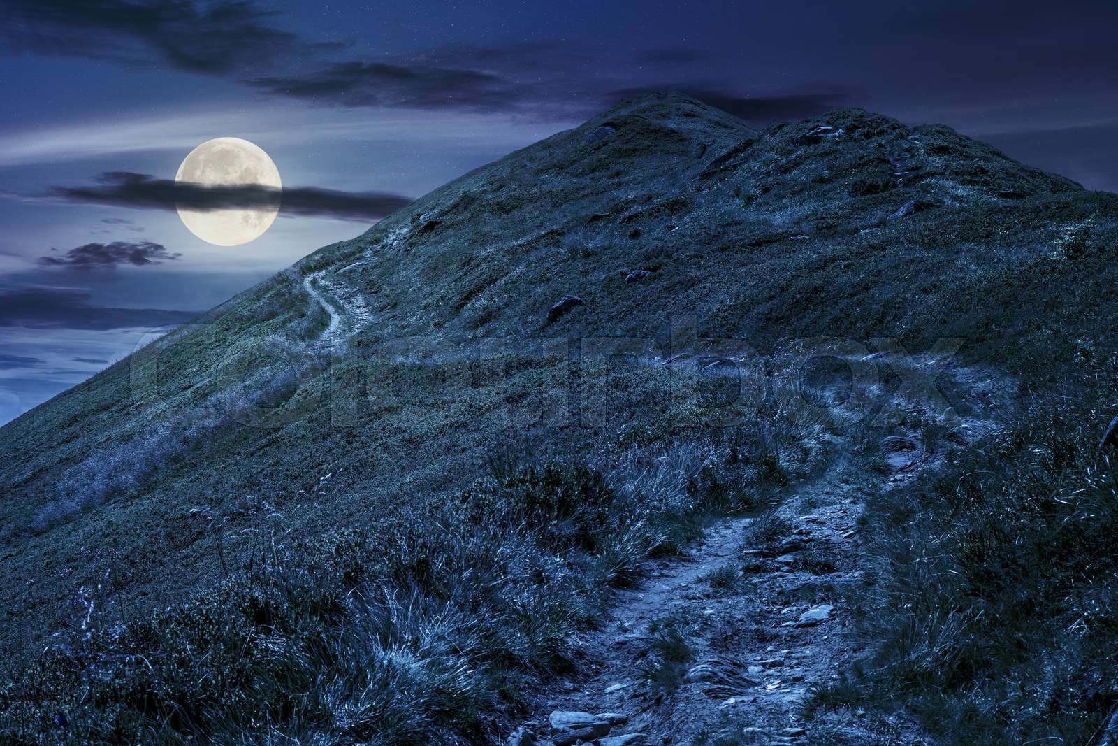 footpath to the mountain top at night | Stock image | Colourbox