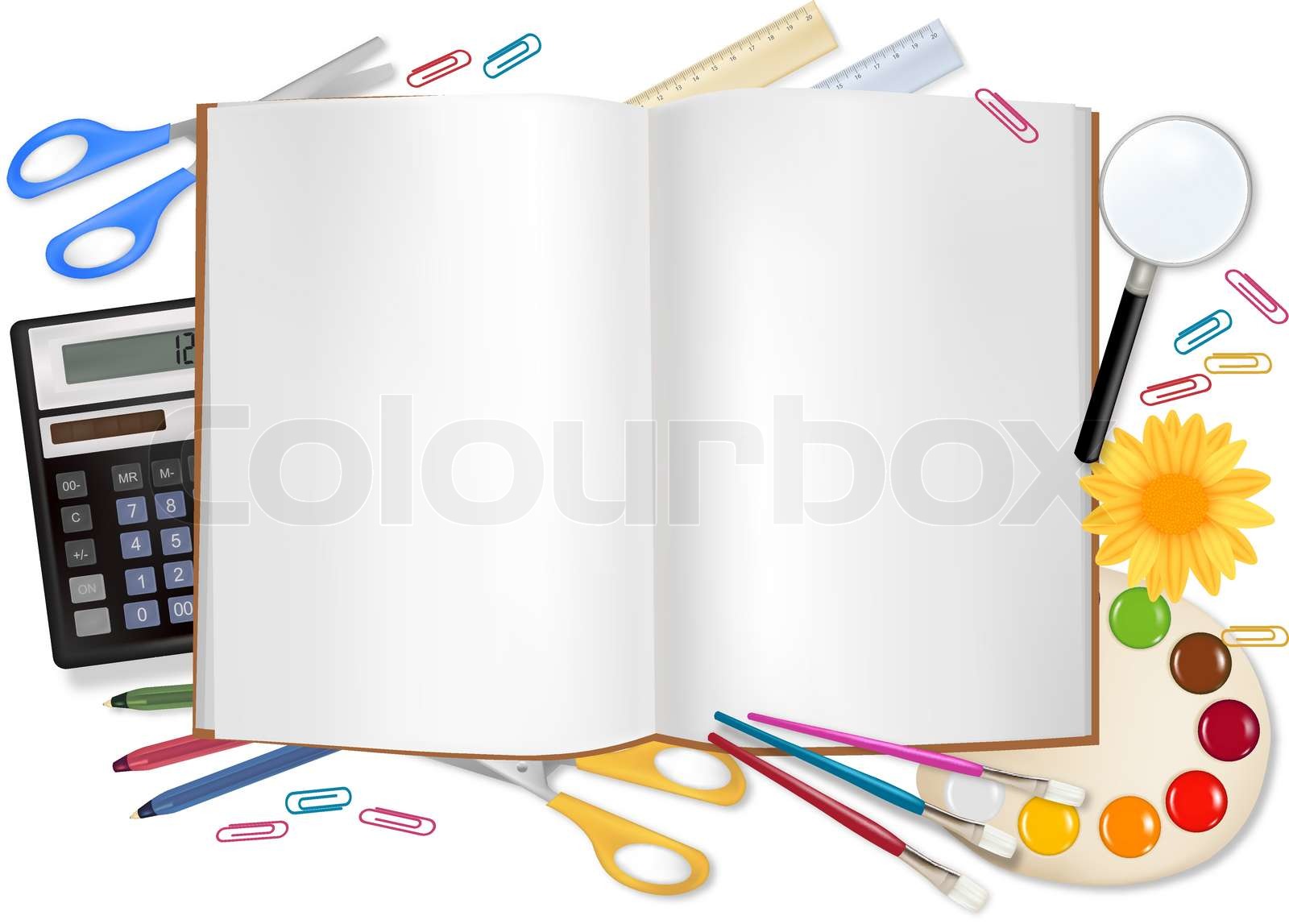 Back to school. Notepad with supplies. Vector. | Stock vector | Colourbox