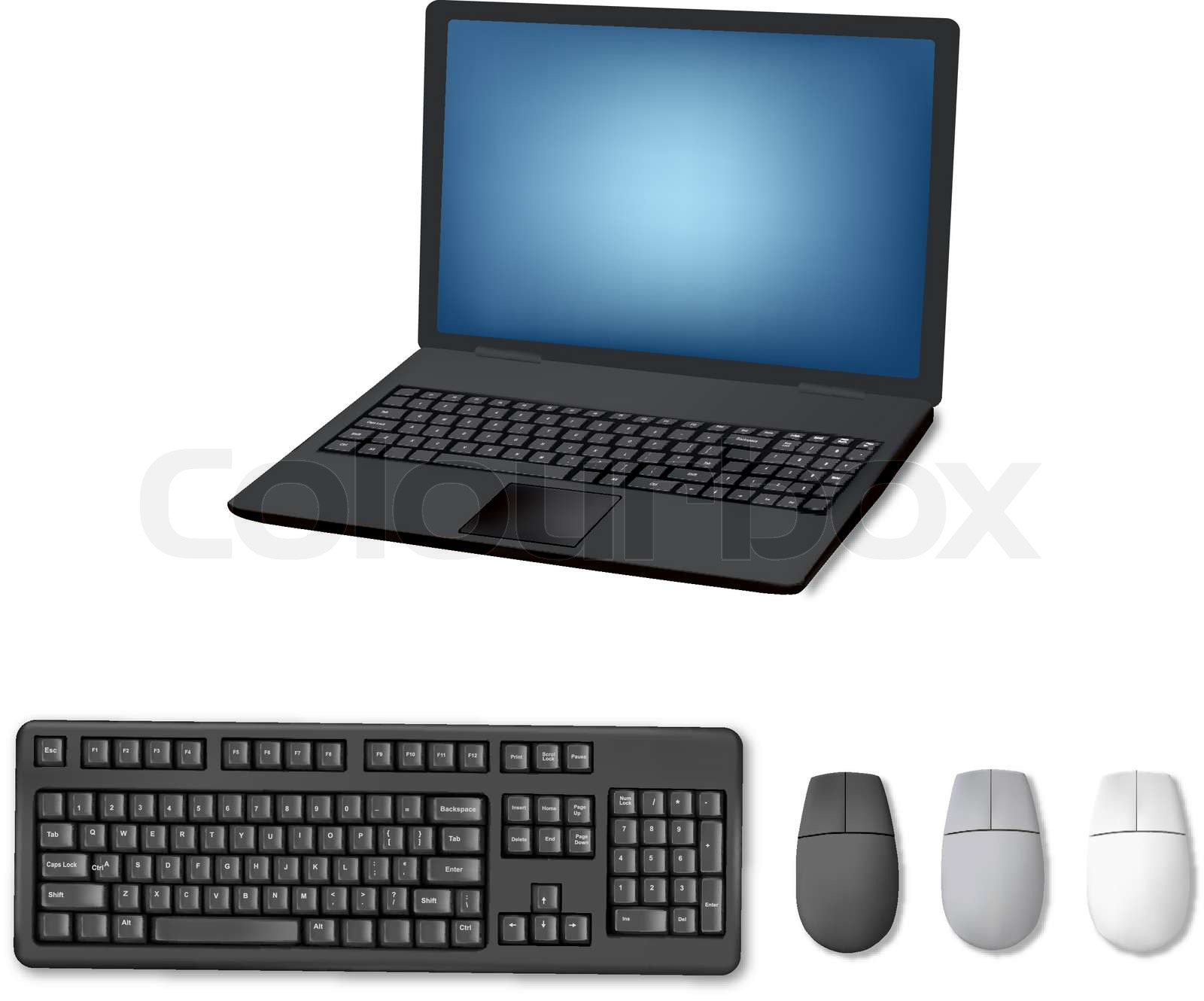 Laptop, keyboard and mouse. Illustration for your design project ...