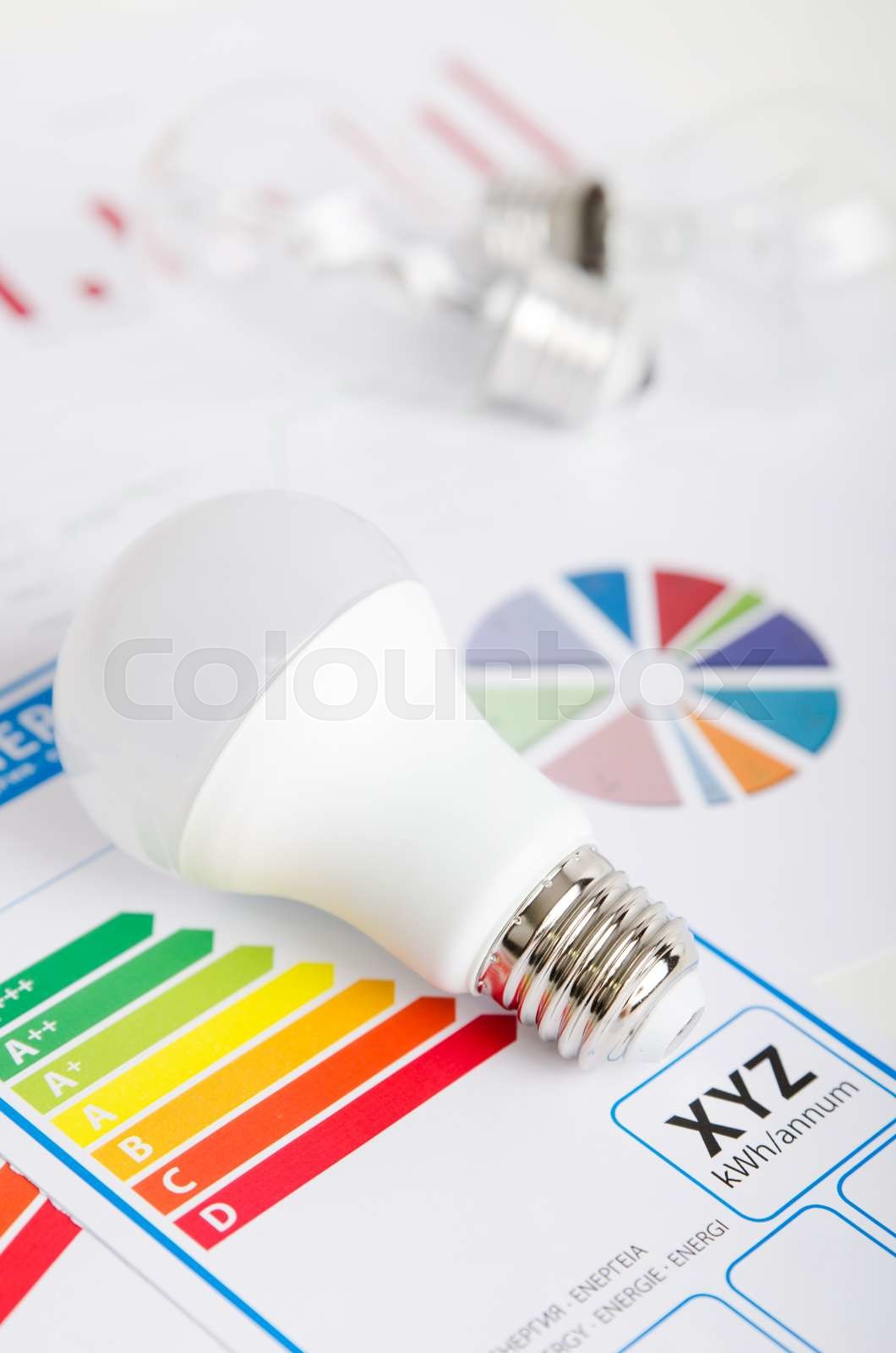 LED light bulb on energy efficiency chart | Stock image | Colourbox