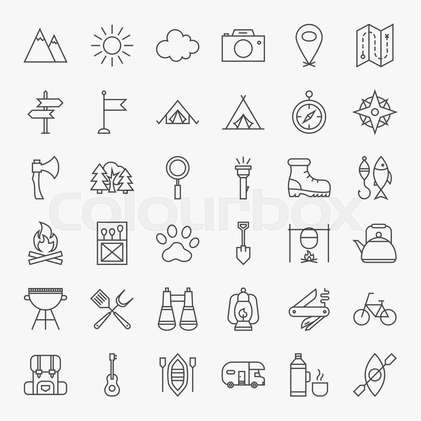 Hiking and Outdoor Line Icons Set | Stock vector | Colourbox