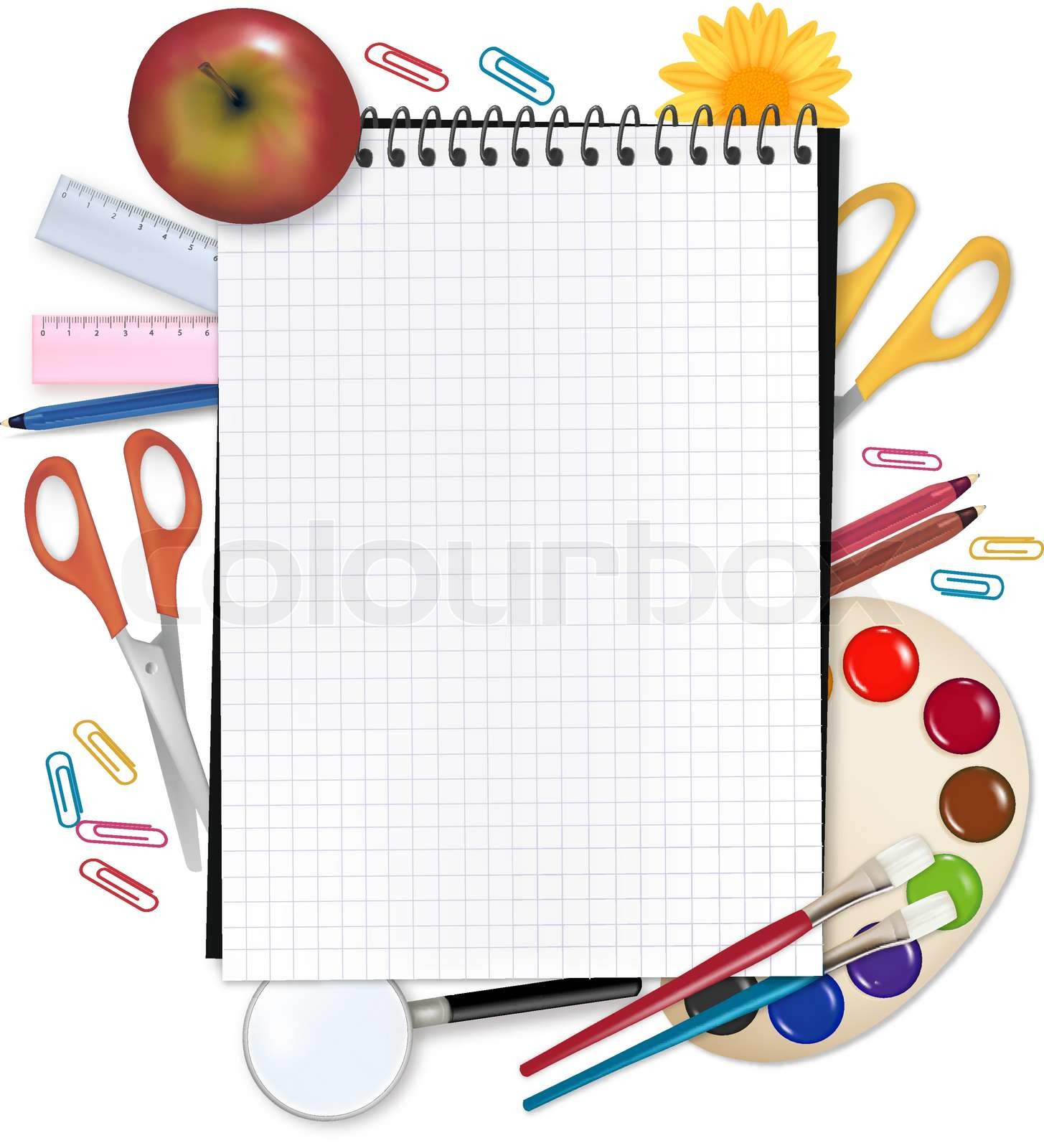 Back to school. Paper with school supplies. Vector. | Stock vector ...