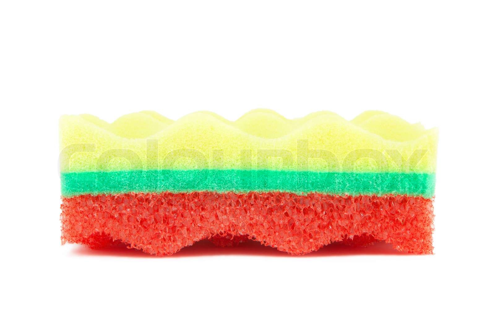 Smukke tricolor svamp til at vaske kroppen på en hvid baggrund | Stock ...