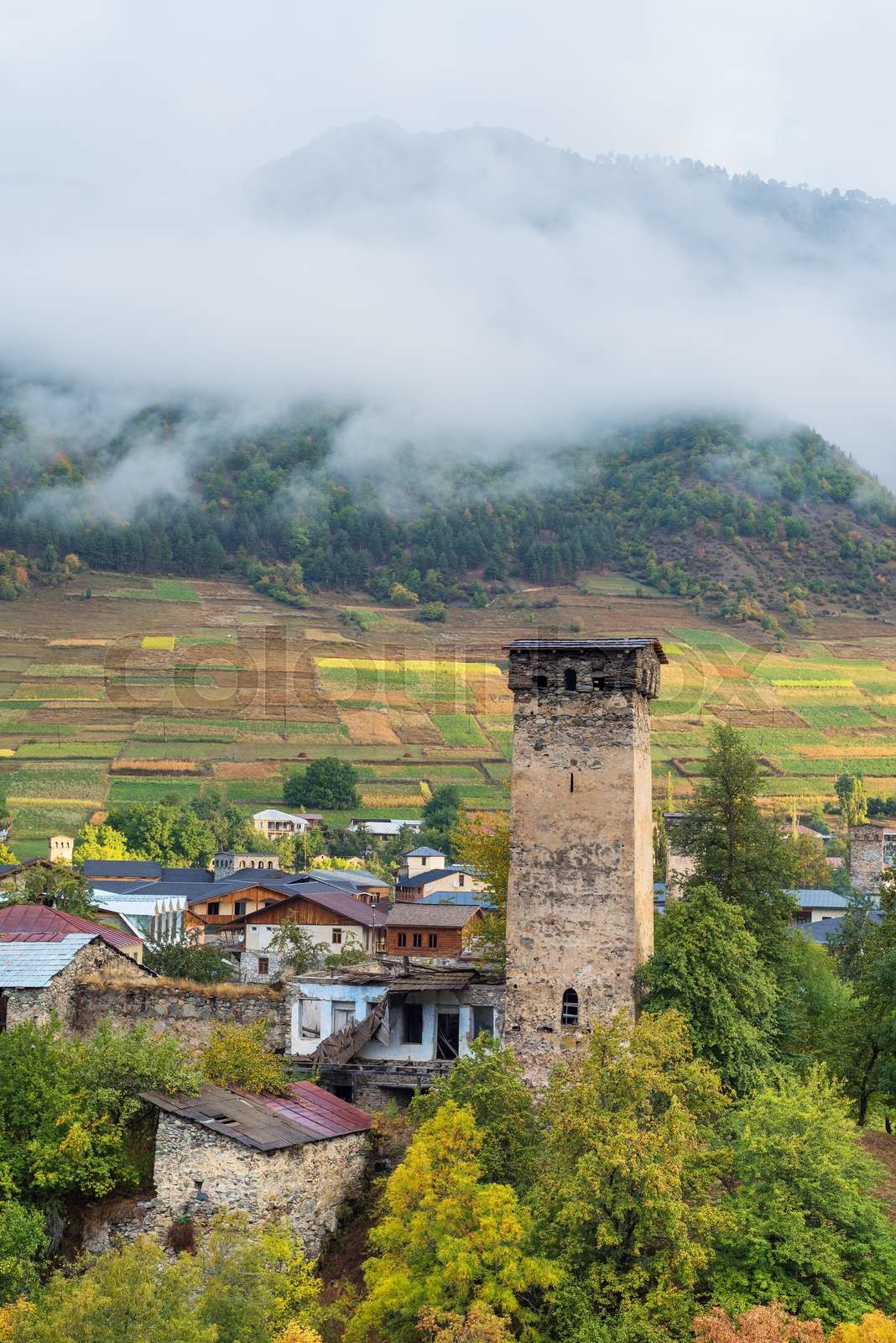 Old Georgian town of Mestia. Tourist attraction | Stock image | Colourbox