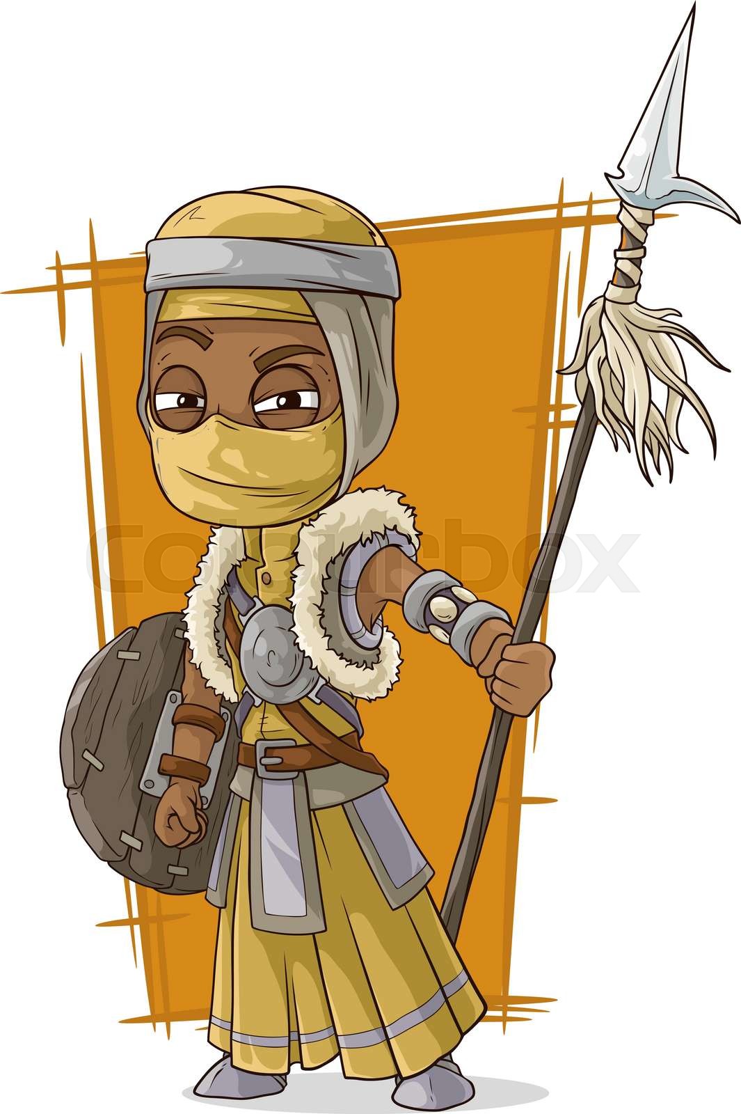 Cartoon cool Persian assassin with spear | Stock vector | Colourbox