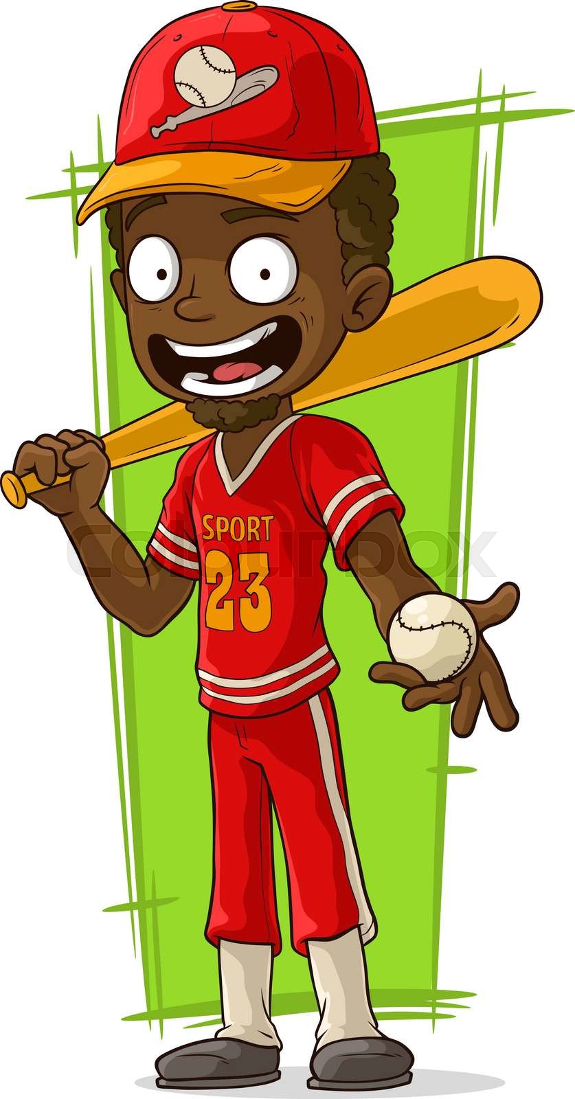 Cartoon smiling baseball player with bat | Stock vector | Colourbox