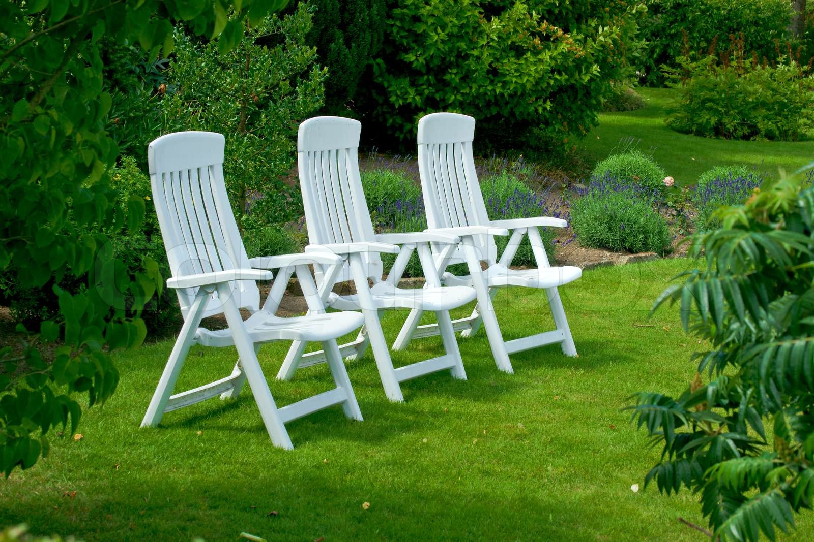 Garden chairs on the lawn on a summers day | Stock image | Colourbox