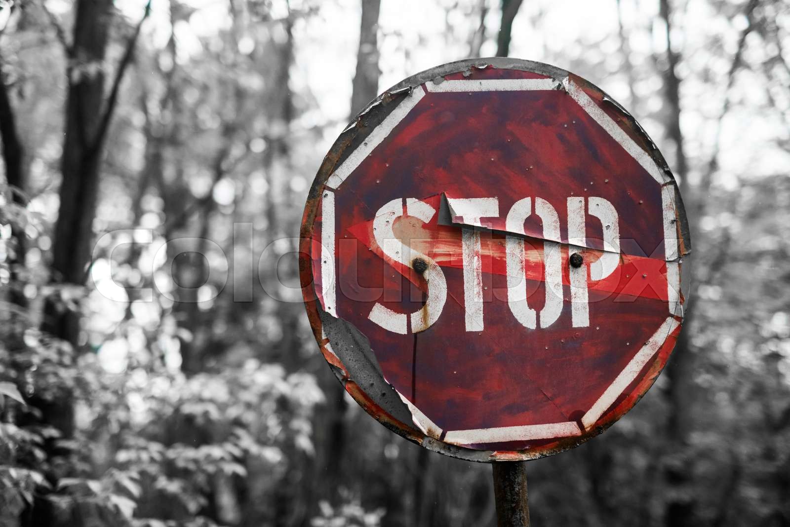 rusty stop sign in Pripyat | Stock image | Colourbox
