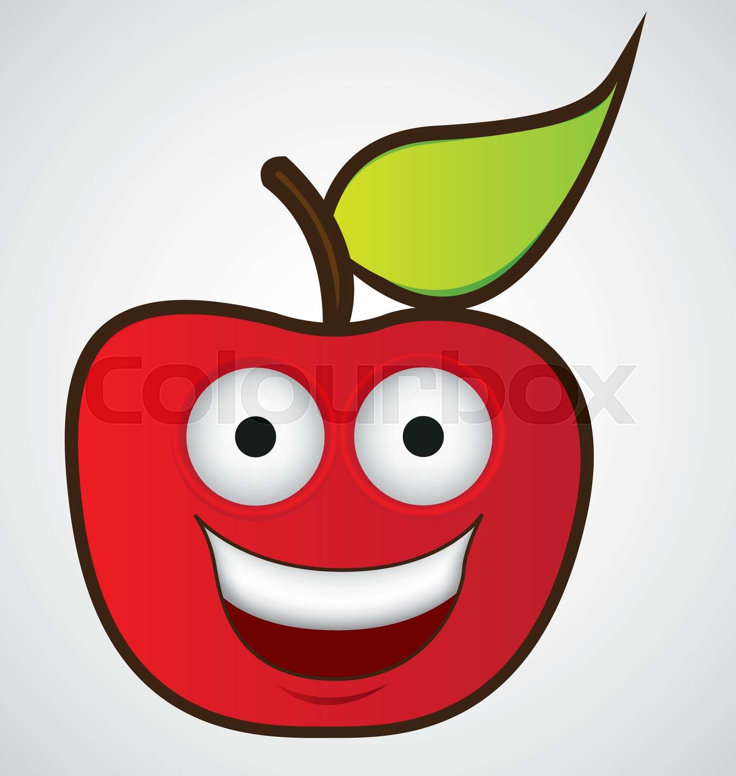 Cartoon apple with big eyes and big smile vector illustration | Stock ...