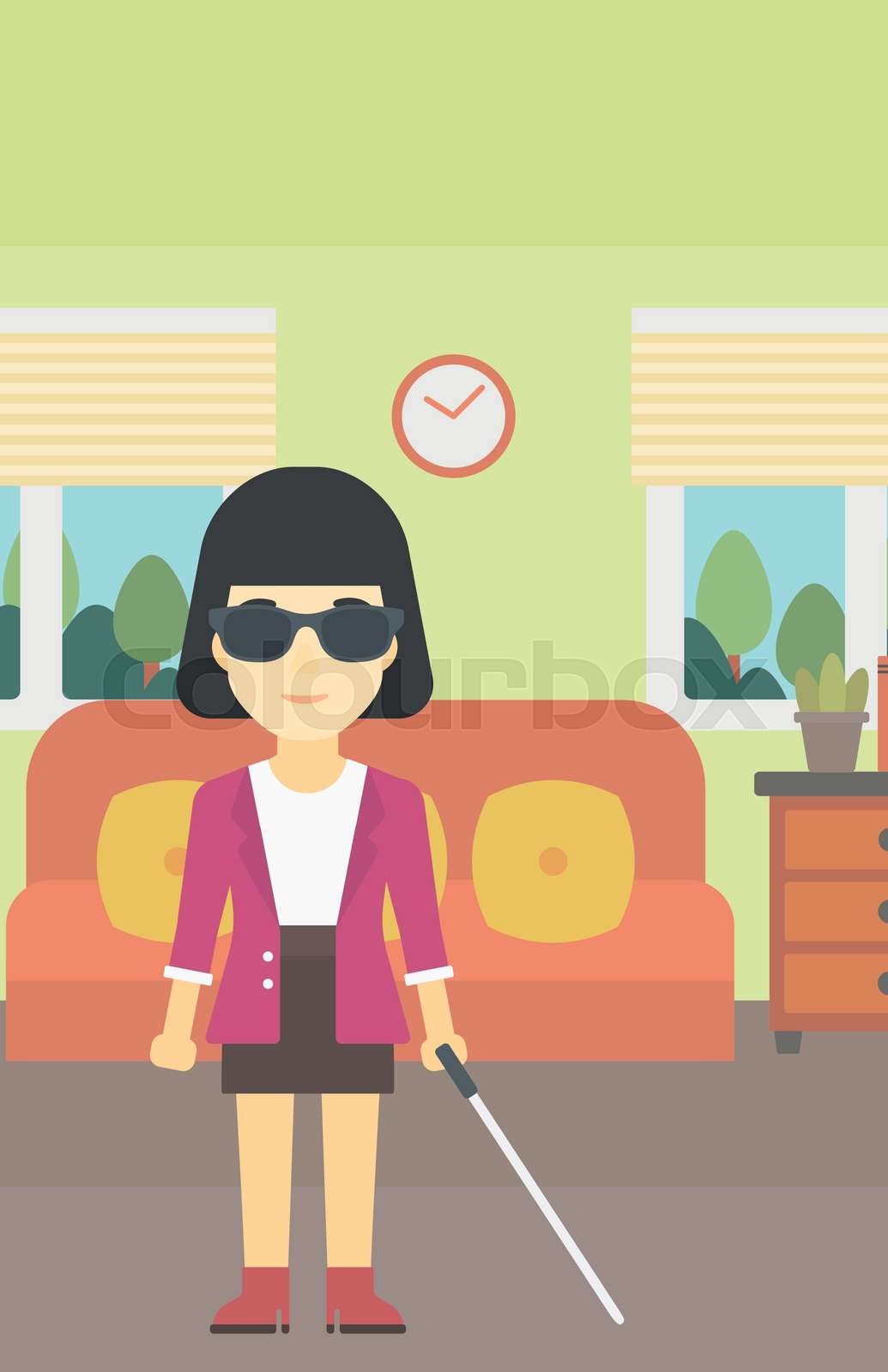 Blind woman with stick vector illustration. | Stock vector | Colourbox