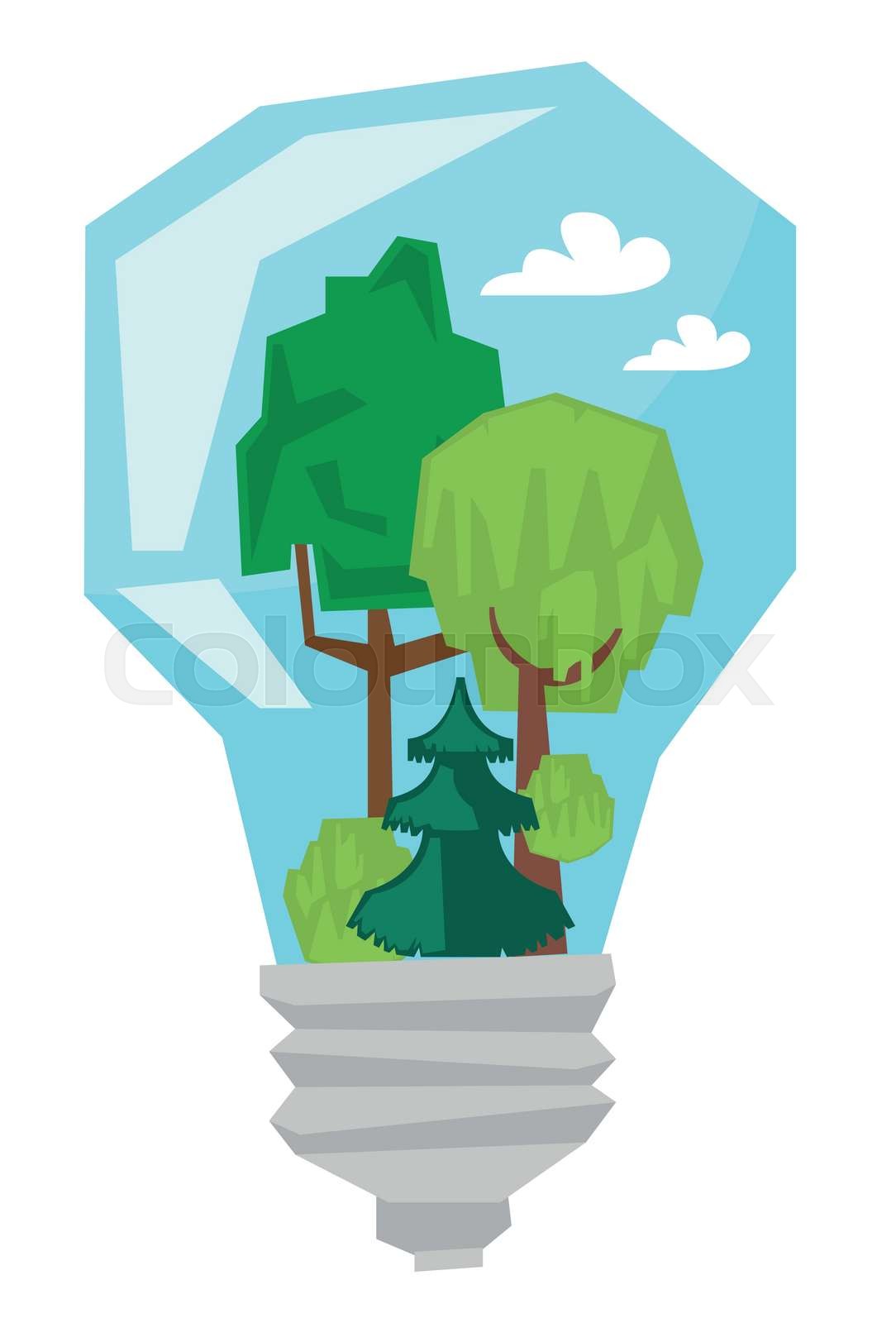 Light bulb with trees inside vector illustration. | Stock vector ...