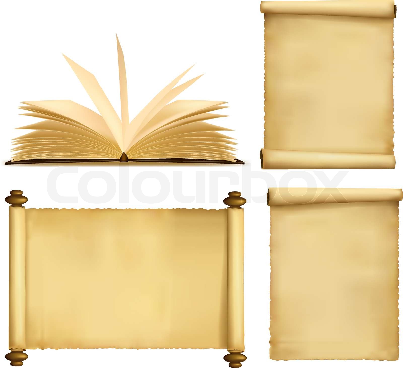 Set of old paper sheets and book. Vector. | Stock vector | Colourbox