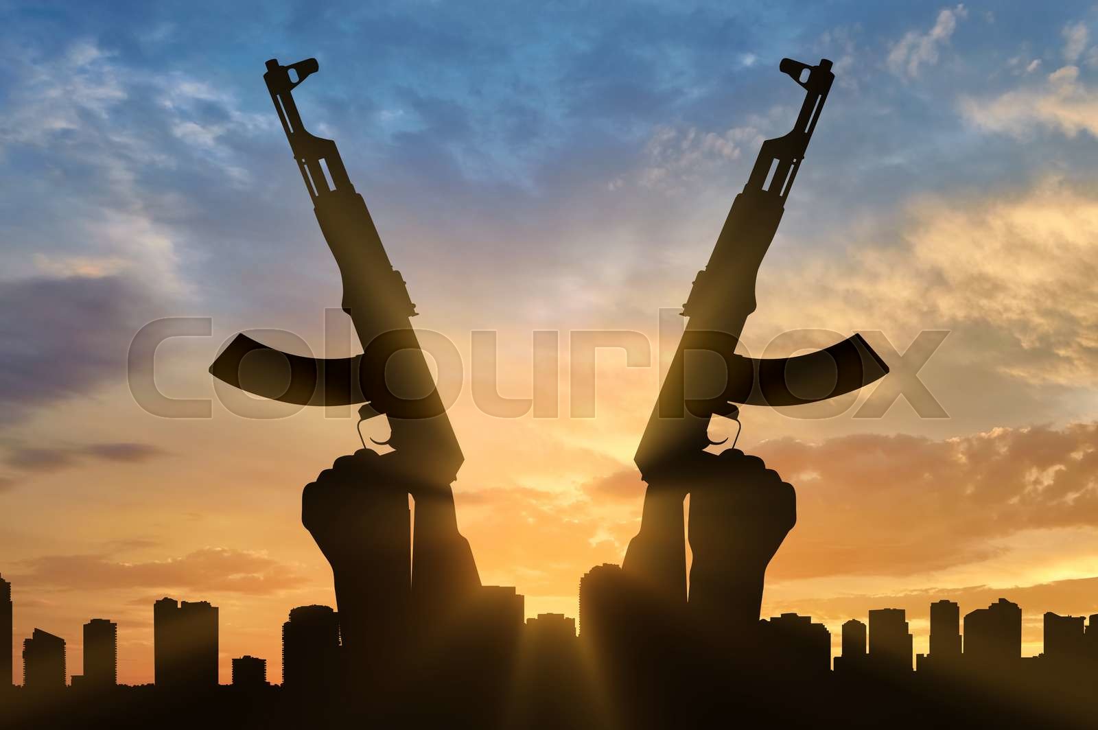 Weapons in the hands of terrorist | Stock image | Colourbox