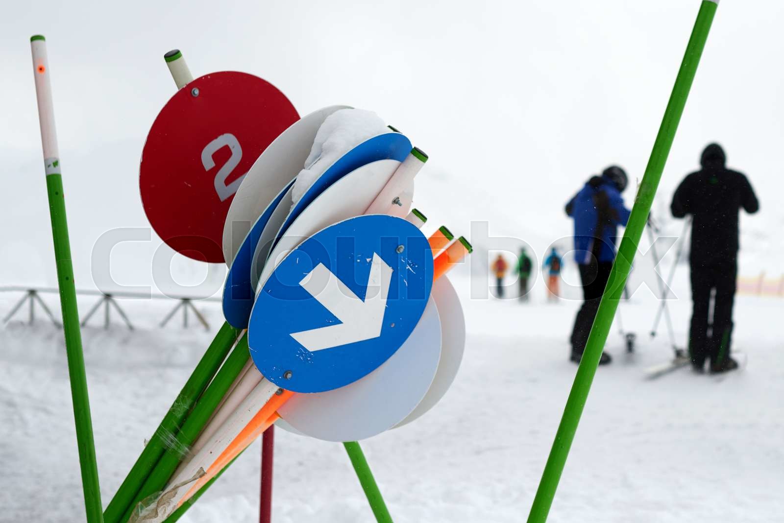 Set of warning pictograms at ski resort. | Stock image | Colourbox