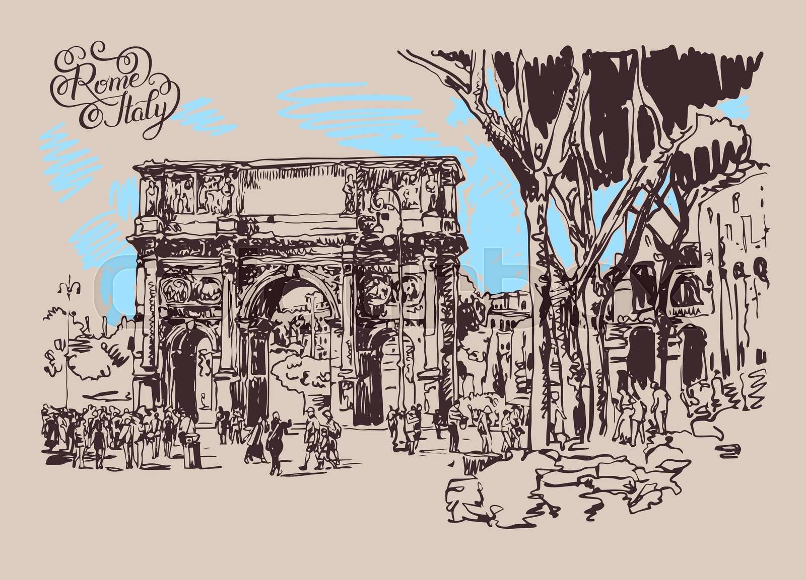 original sketch digital drawing Rome Italy landmark - arch of Ko ...