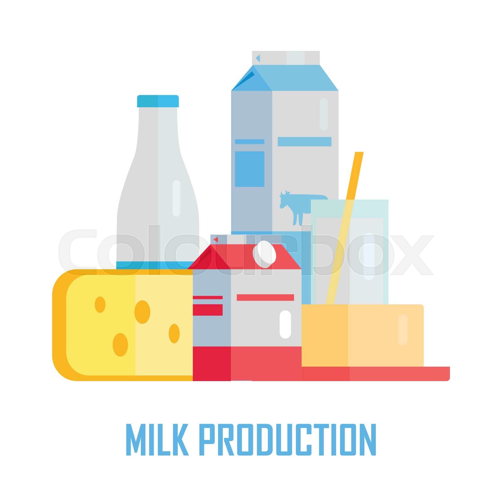 Milk Production Vector Concept in Flat Design. | Stock vector | Colourbox