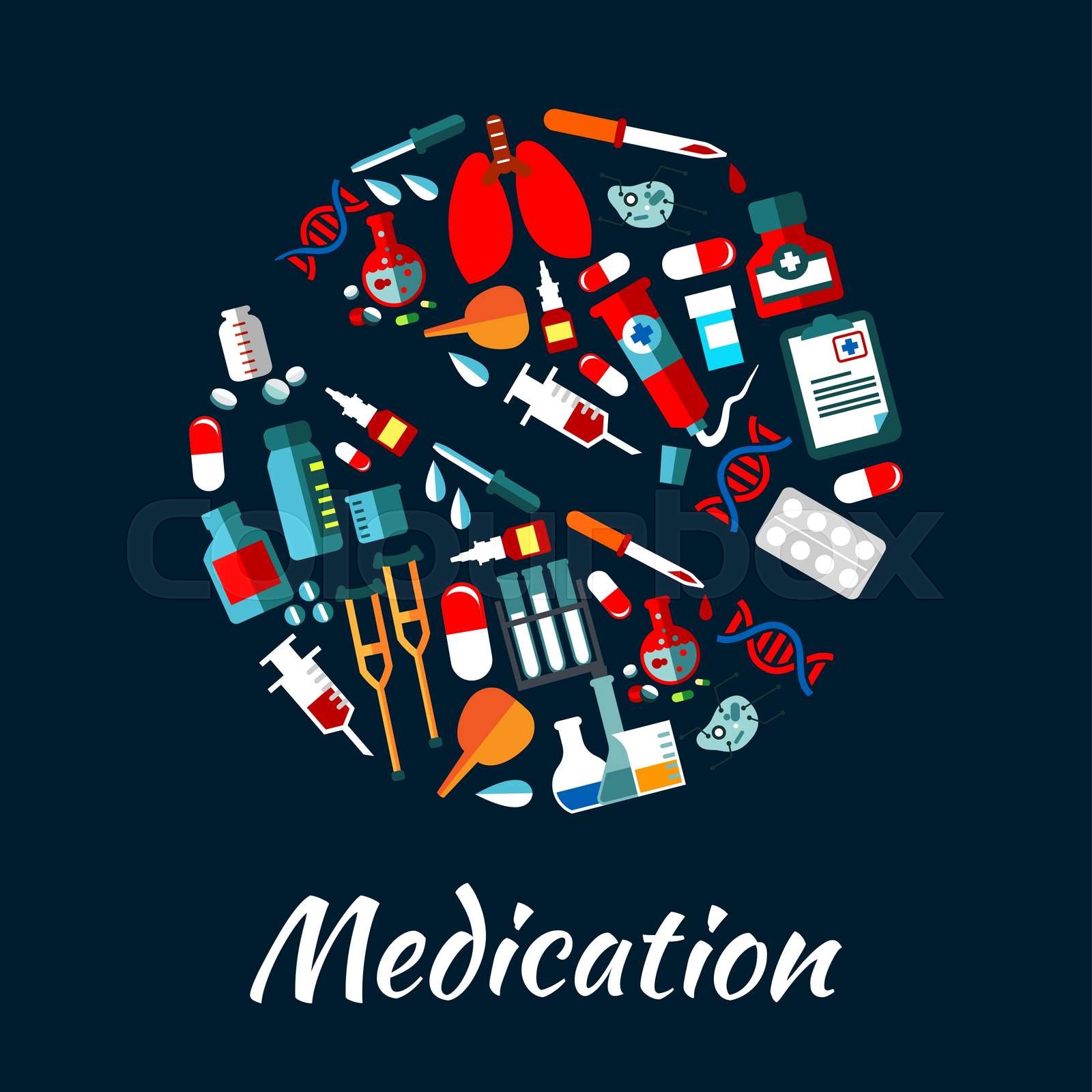 Medication poster with icons in pill shape | Stock vector | Colourbox