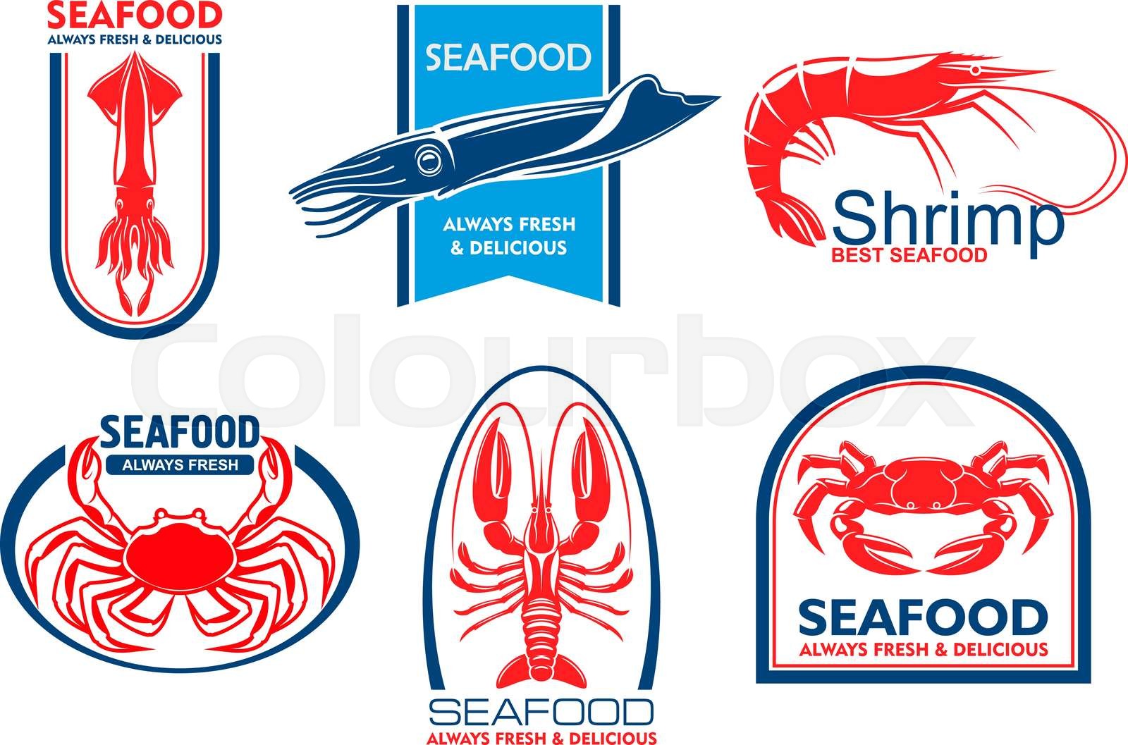 Seafood icons. Fish food emblem | Stock vector | Colourbox