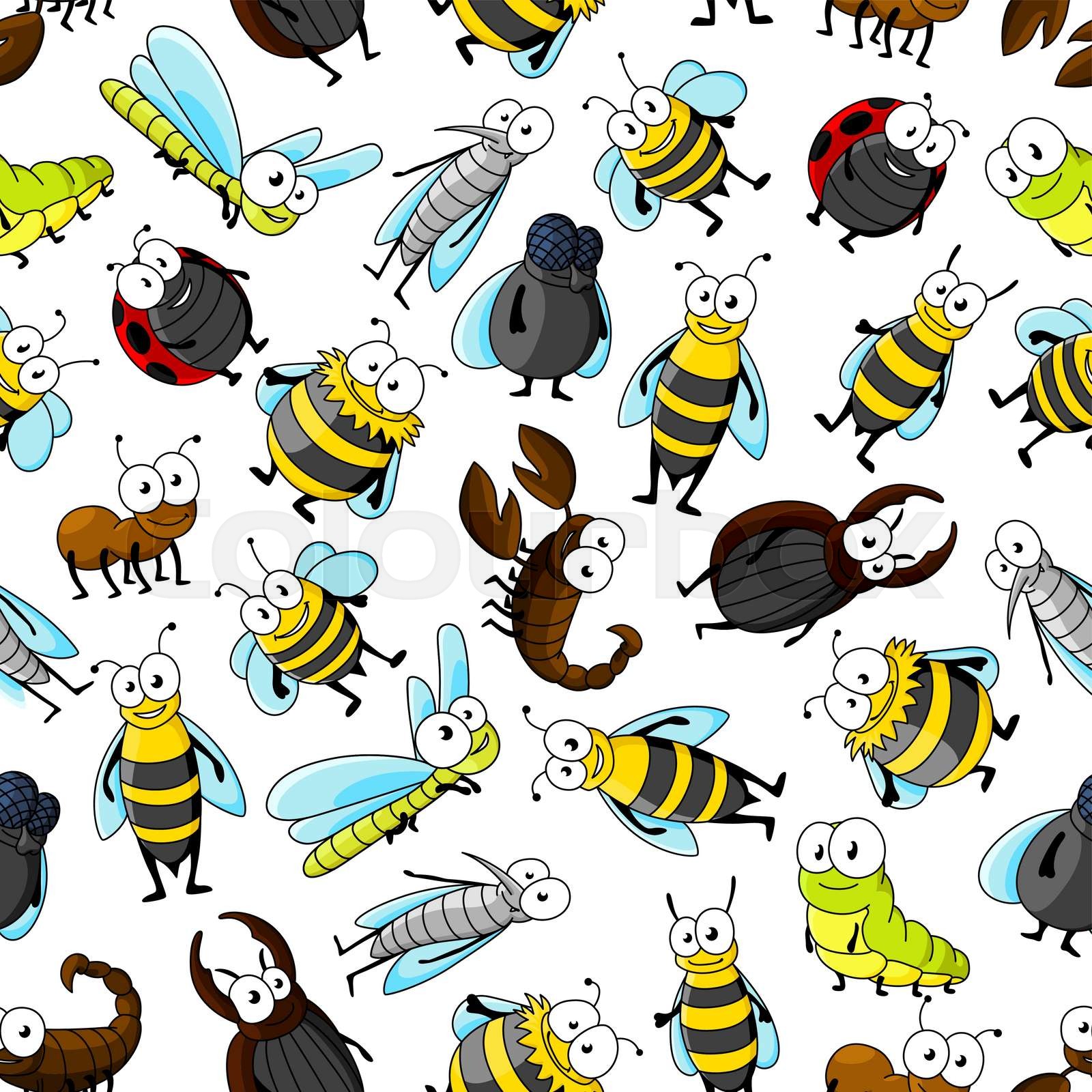 Cartoon cute bugs and insects seamless wallpaper | Stock vector | Colourbox