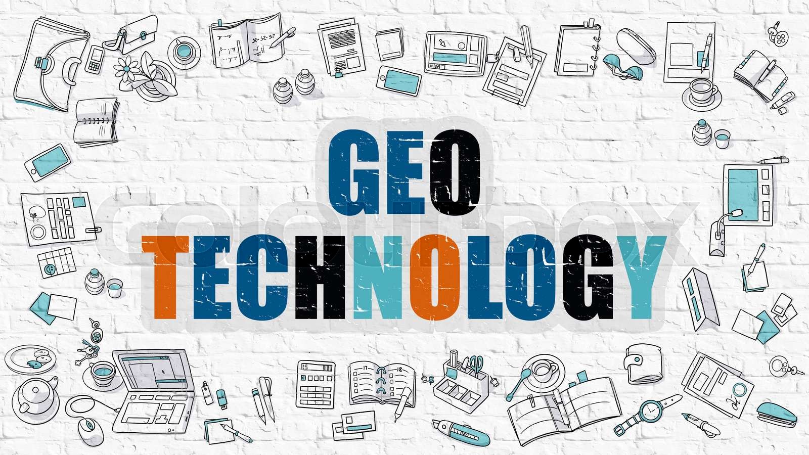 Geo Technology Concept. Multicolor on White Brickwall. | Stock image ...