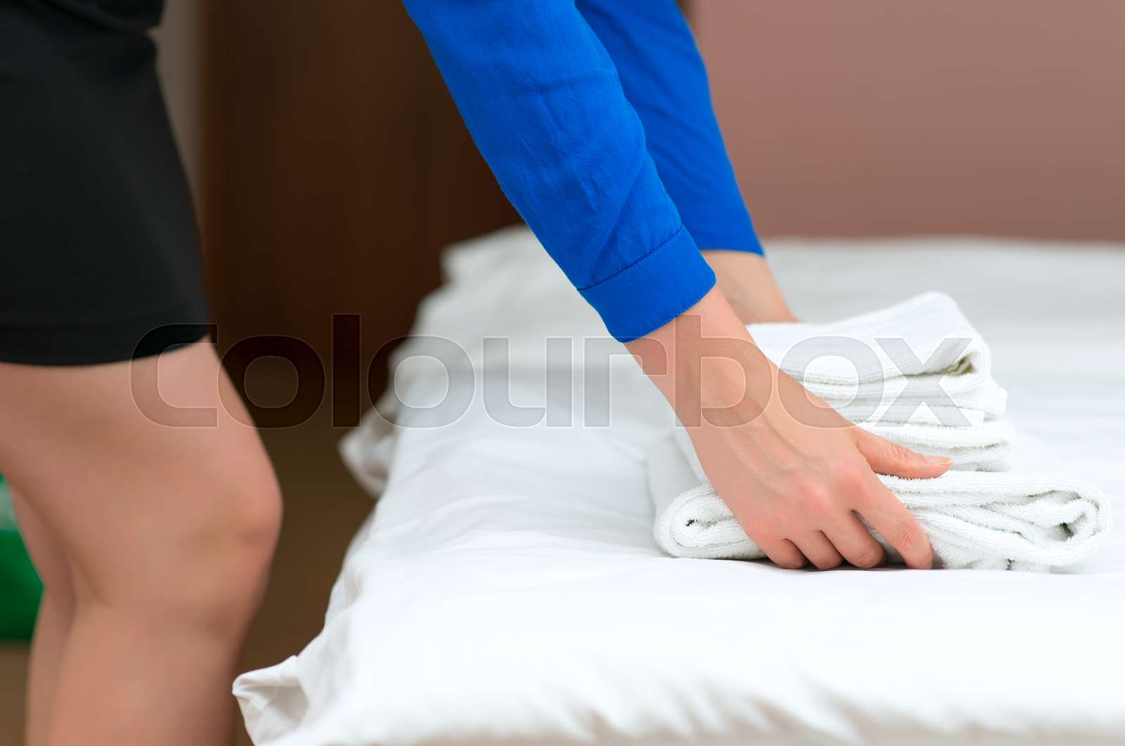 Room service. Woman changing towels in hotel room. | Stock image ...