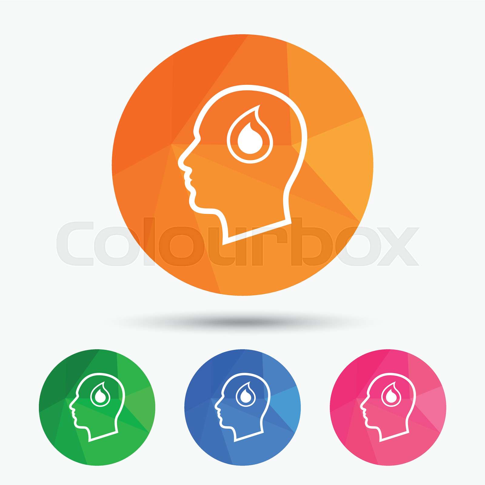 Head with drop sign icon. Male human head. | Stock vector | Colourbox