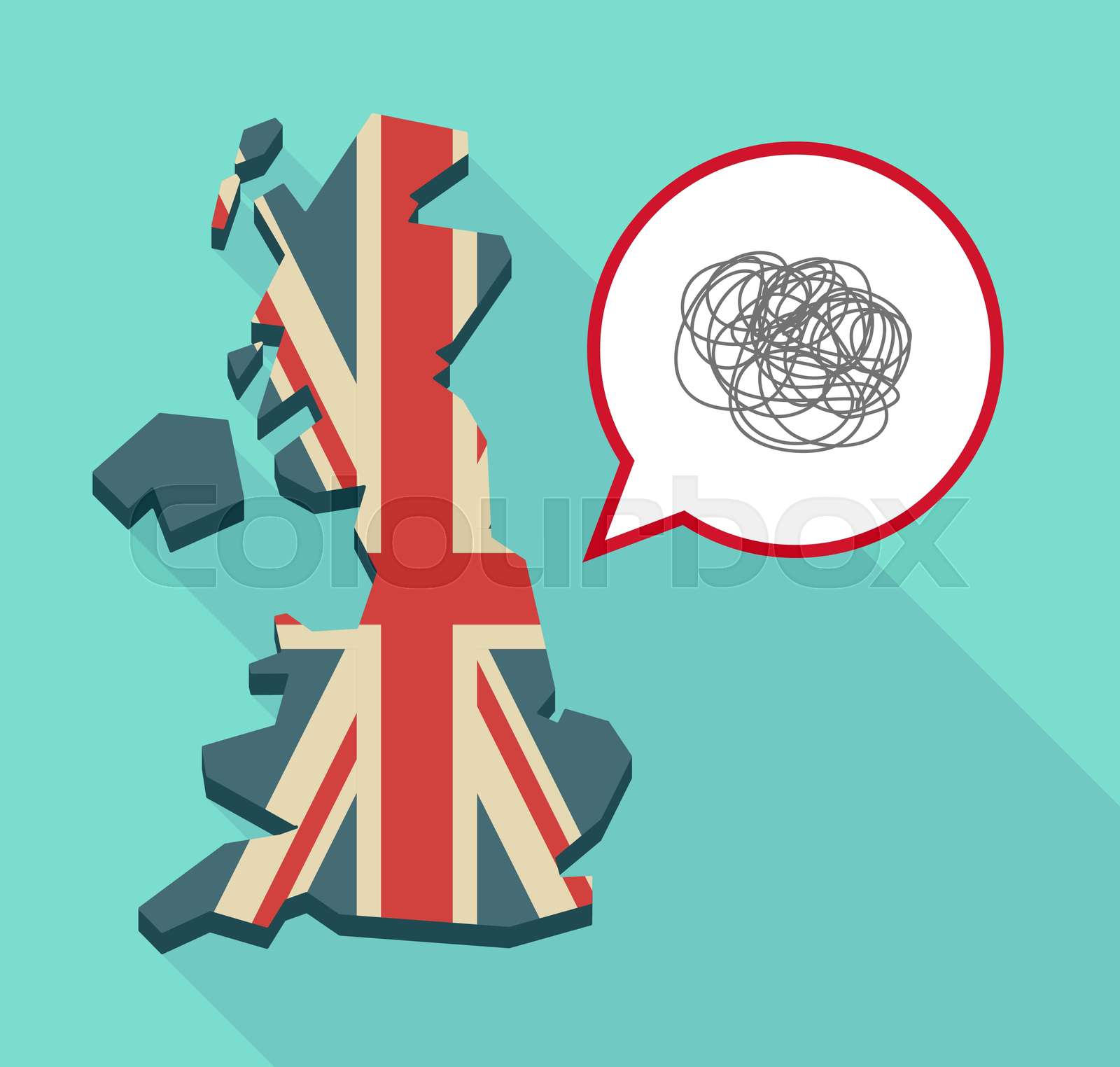 Long shadow United Kingdom map with a comic balloon and a doodle ...