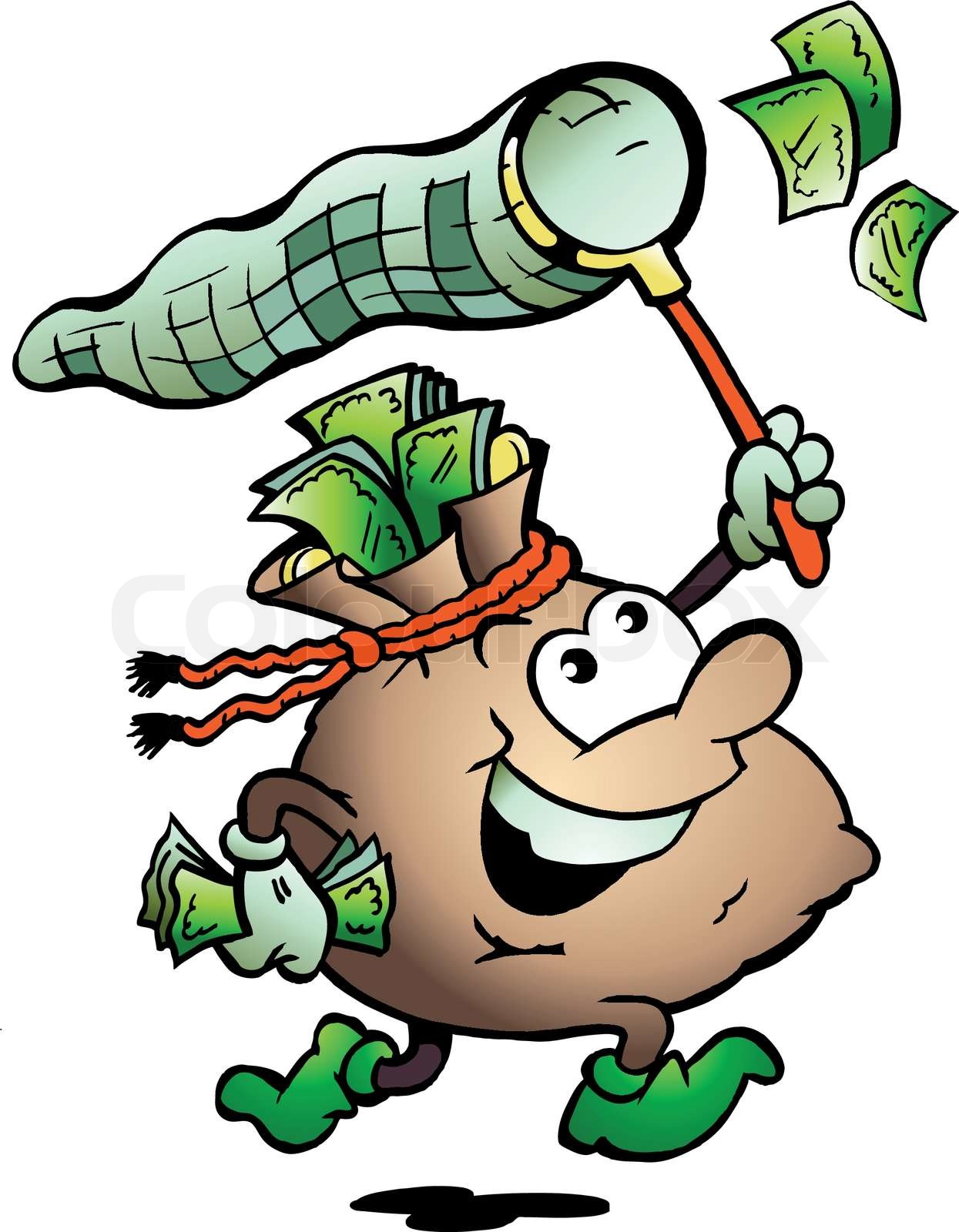 Håndtegnede Vektor illustration af en Money Sack Jagt Cash | Stock ...