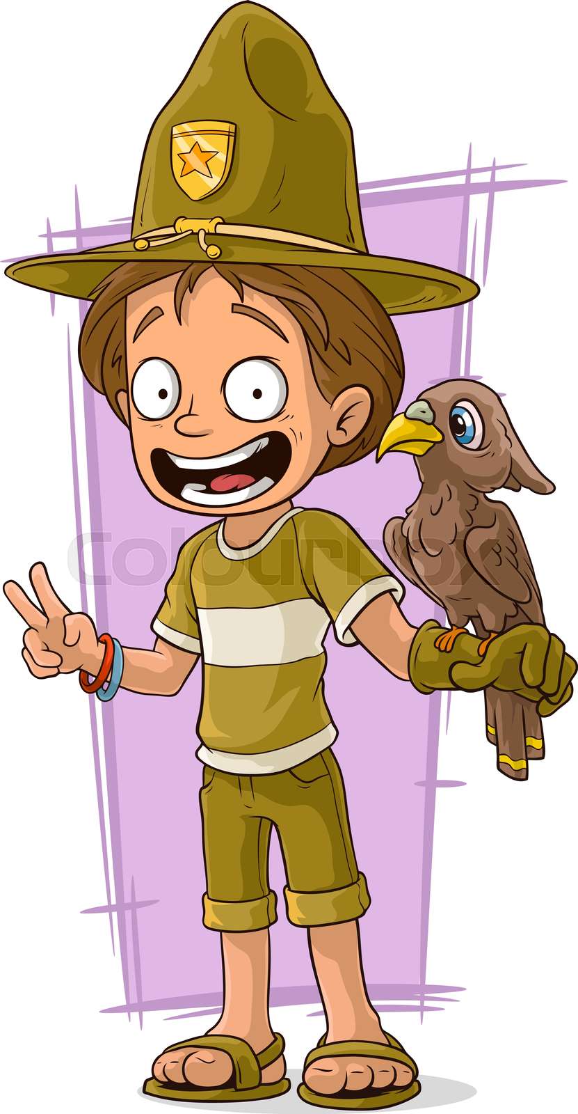 Cartoon cute forester with bird | Stock vector | Colourbox