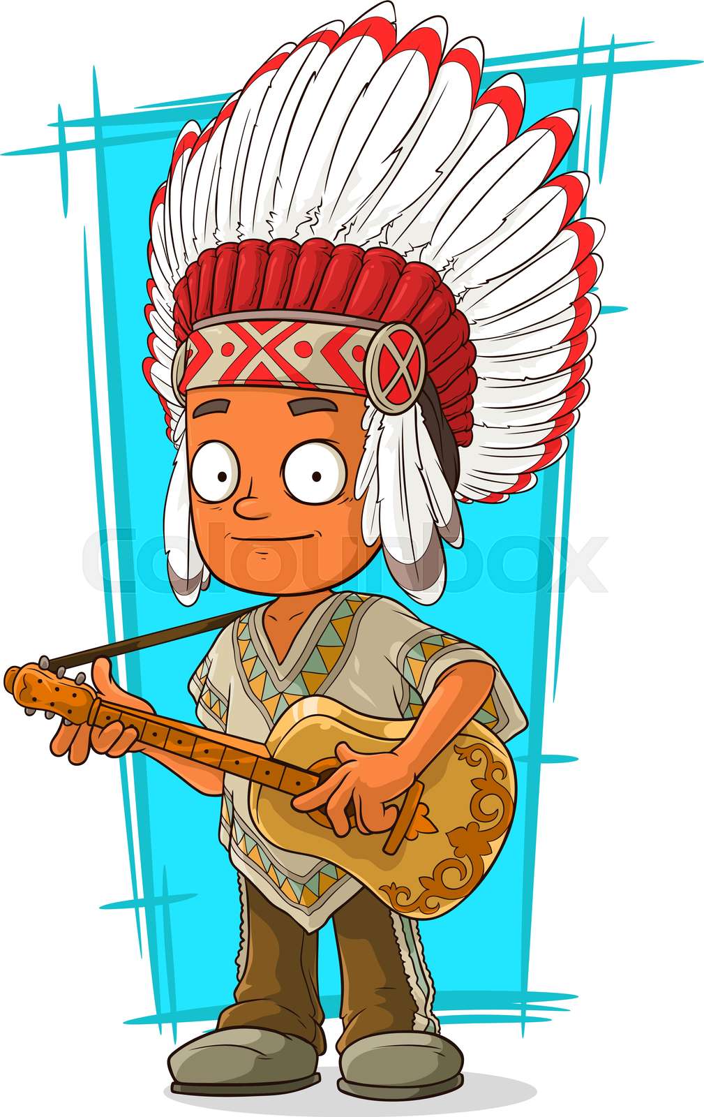 Cartoon Indian chief with guitar | Stock vector | Colourbox