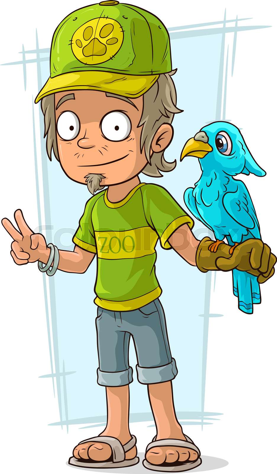 Cartoon standing zoo worker in green cap | Stock vector | Colourbox