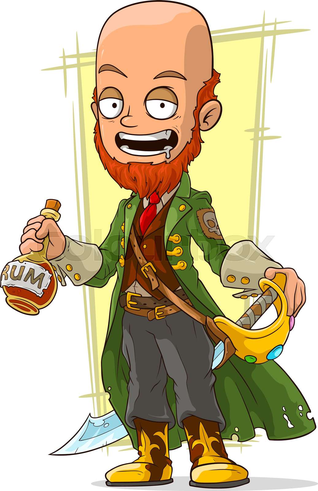 Cartoon redhead pirate with rum and sword | Stock vector | Colourbox