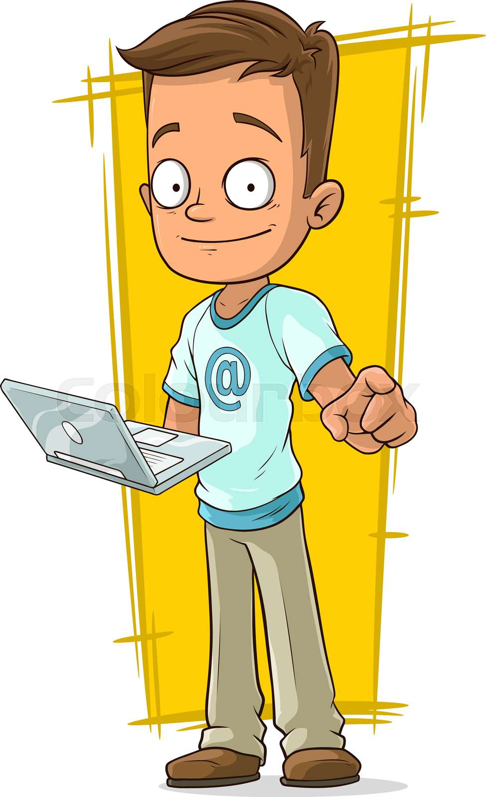 Cartoon young programmer with laptop | Stock vector | Colourbox