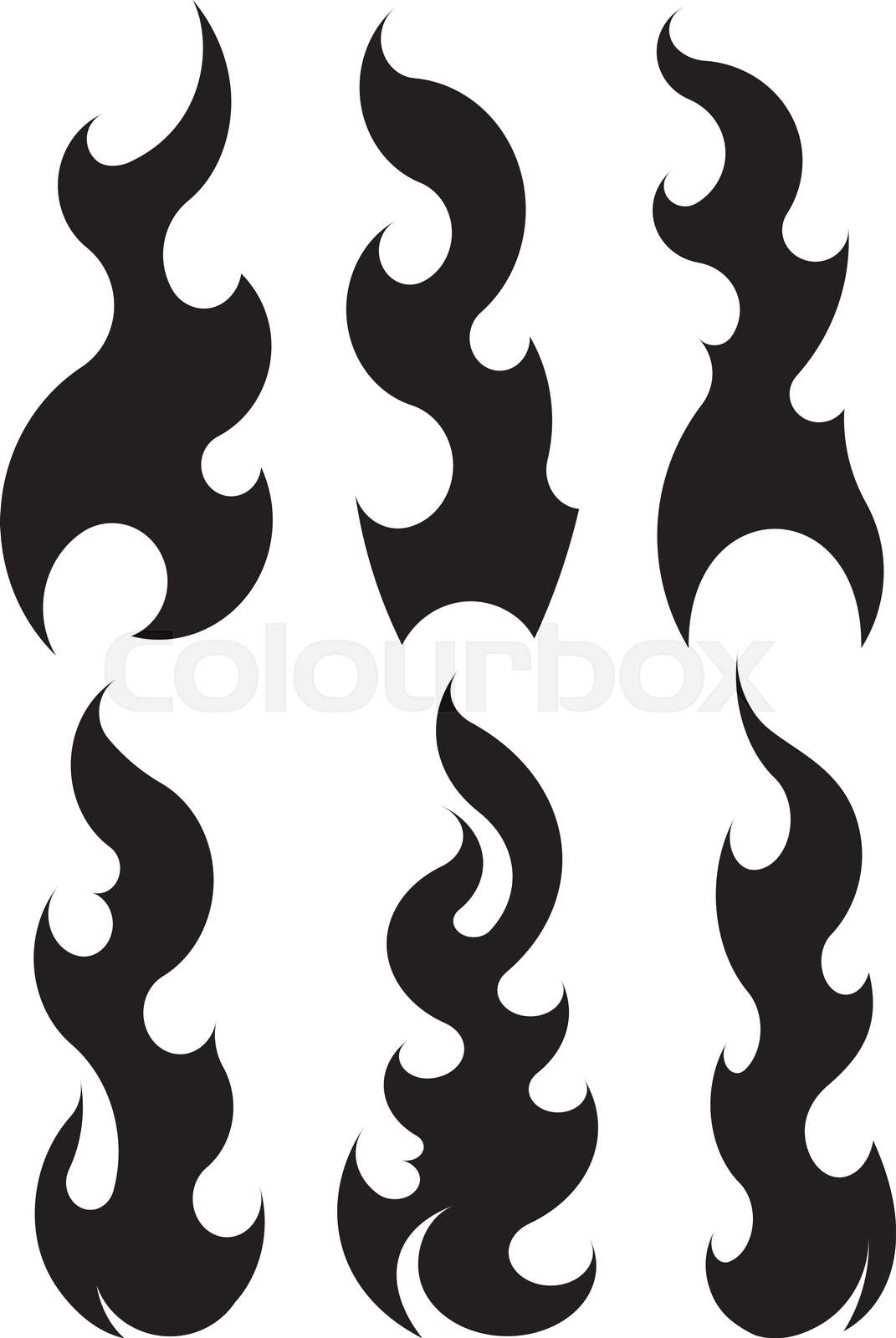 Set of 6 black fires for design or tattoo | Stock vector | Colourbox