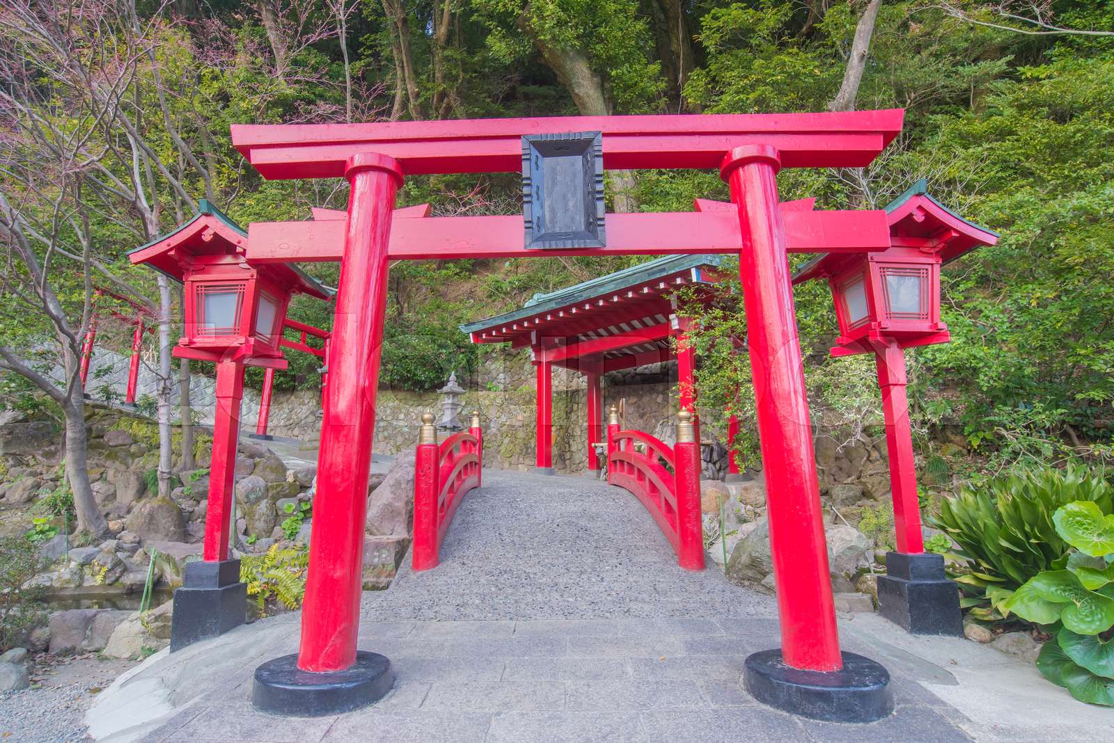 Red poles door at Umi-Zigoku in Beppu Oita, Japan | Stock image | Colourbox