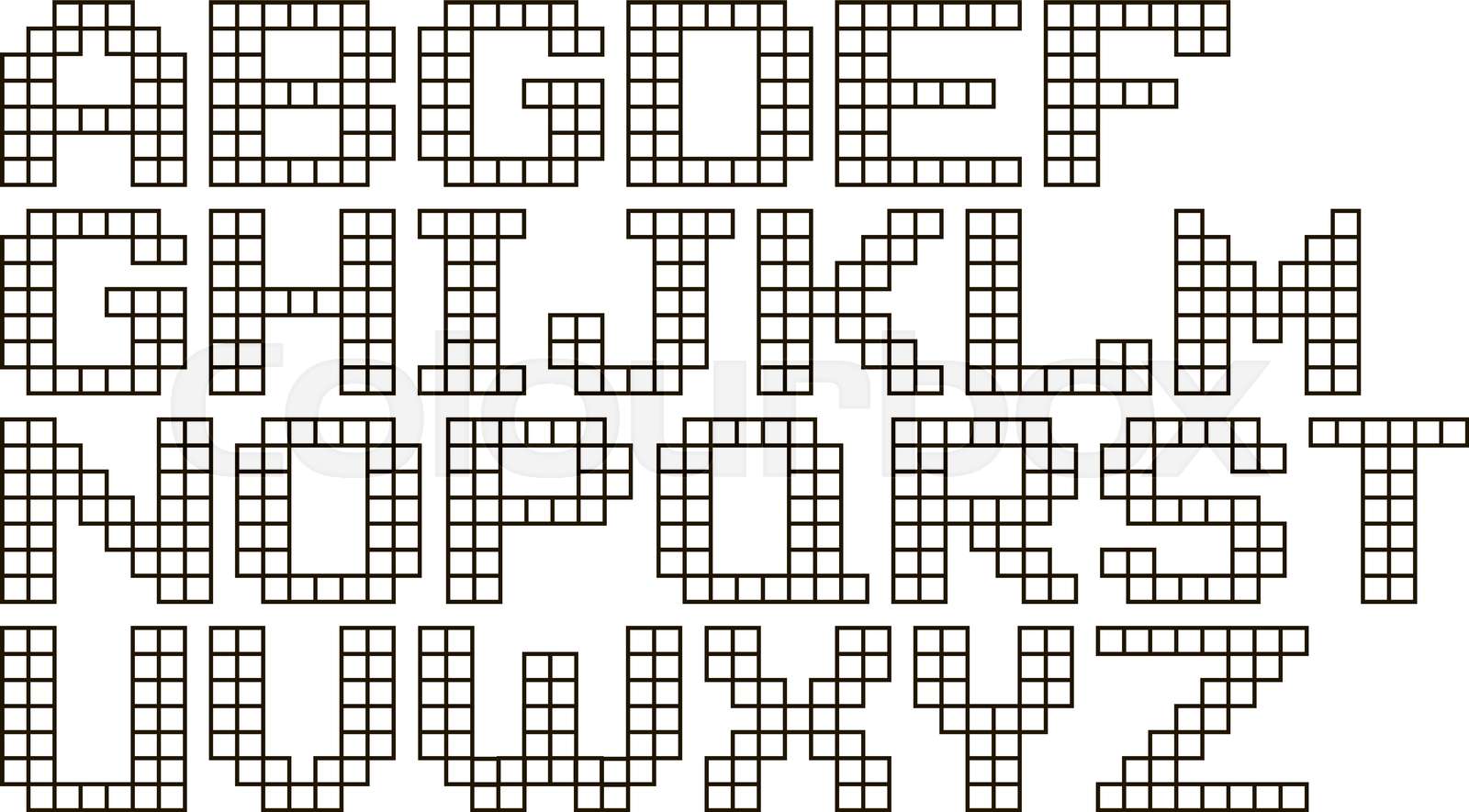 English black cell pixel alphabet set | Stock vector | Colourbox