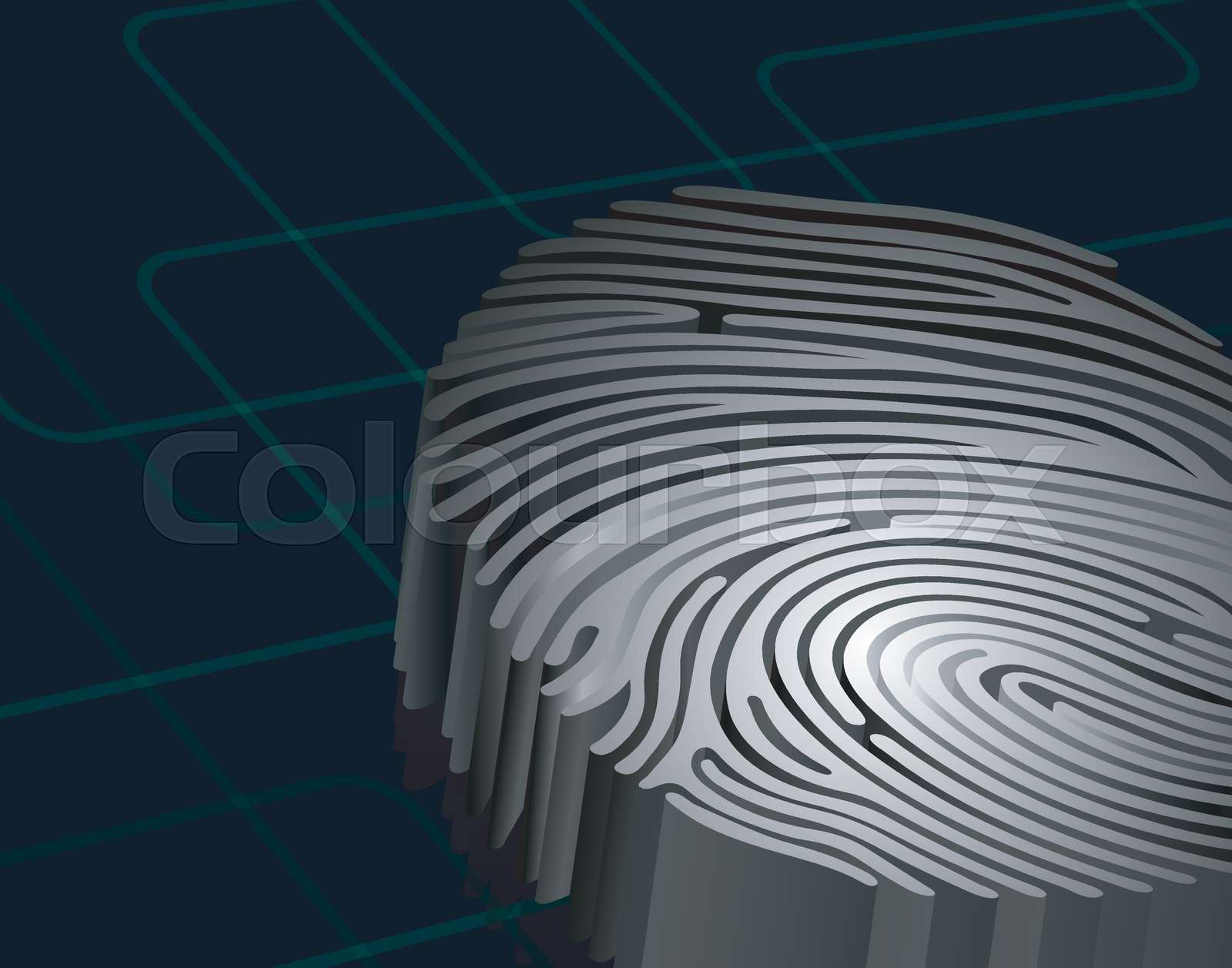 Dimensional fingerprint, standing on dark blue background, 3d rendering ...
