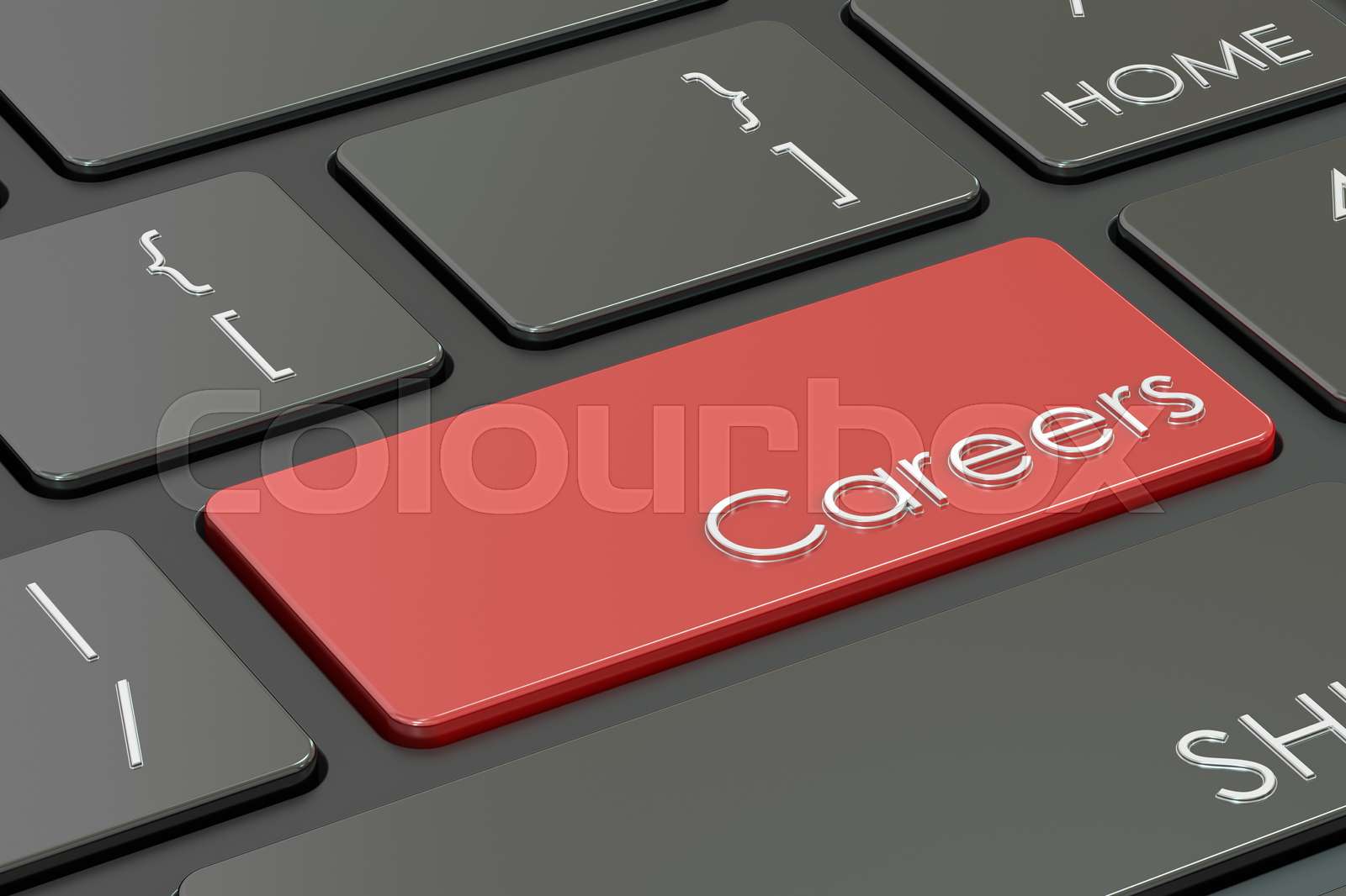 career button, red key on keyboard. 3D rendering | Stock image | Colourbox
