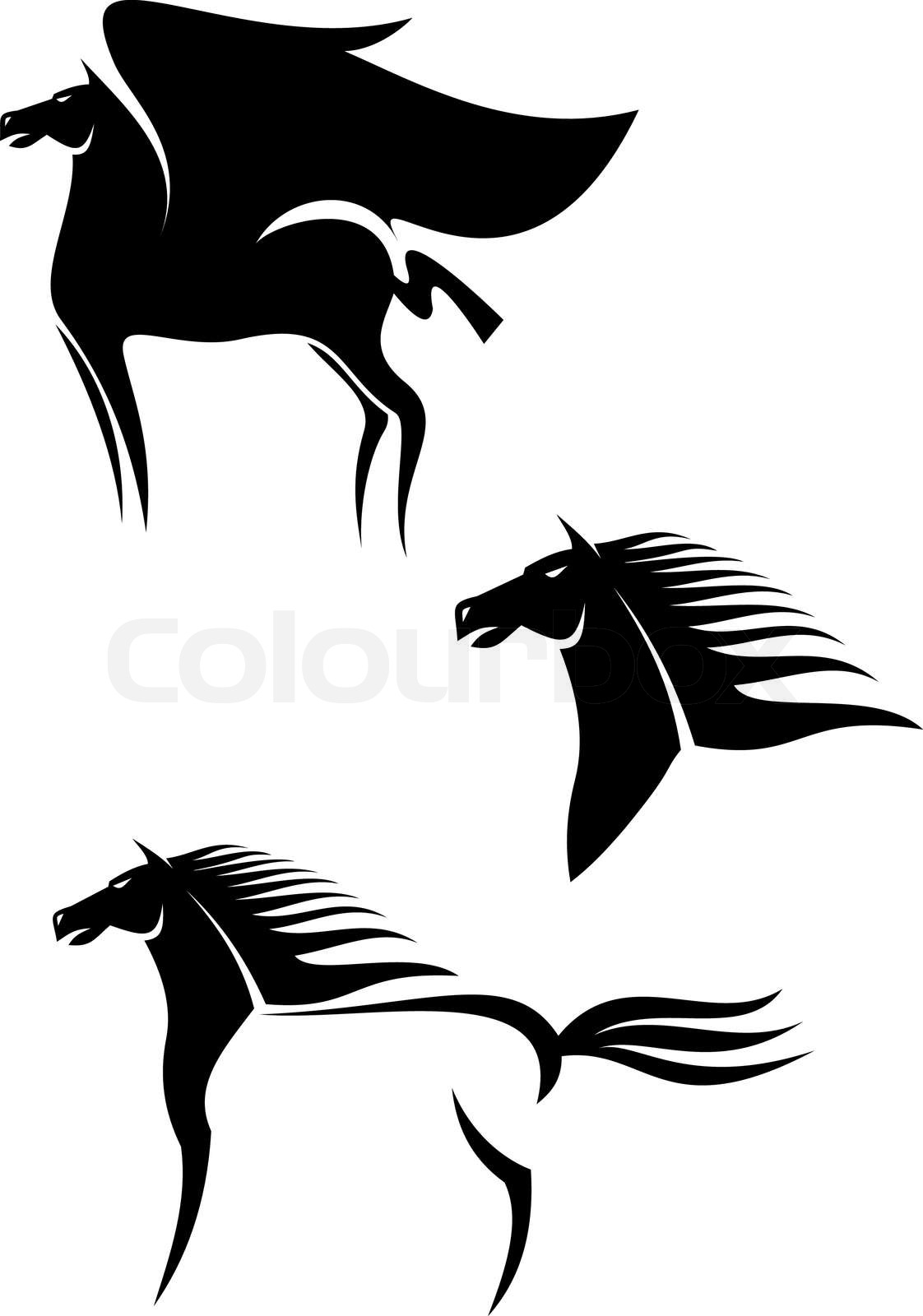 Sæt af sorte heste symboler for design isoleret på hvidt | Stock vektor ...