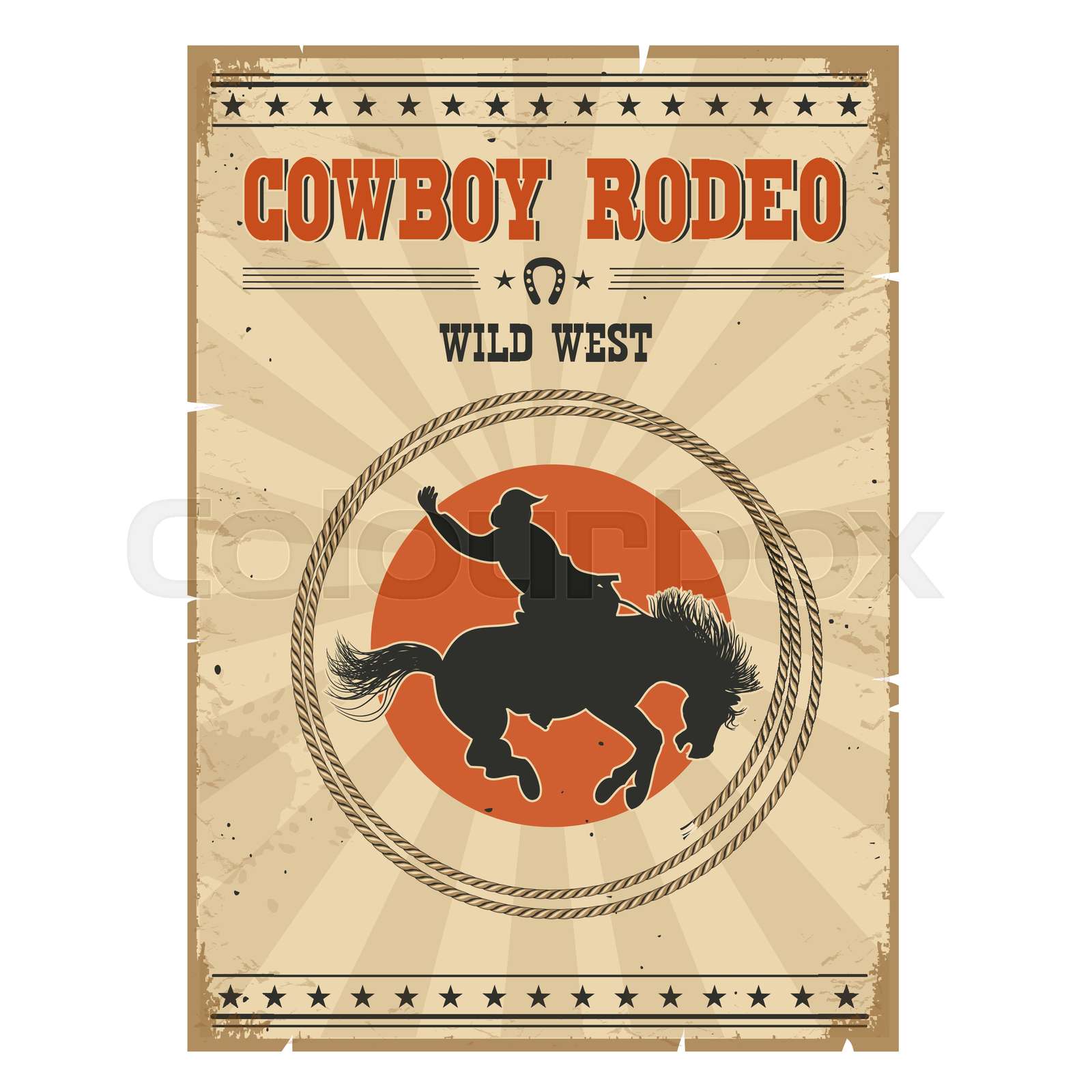 Cowboy horse rodeo poster.Western vintage illustration with text ...